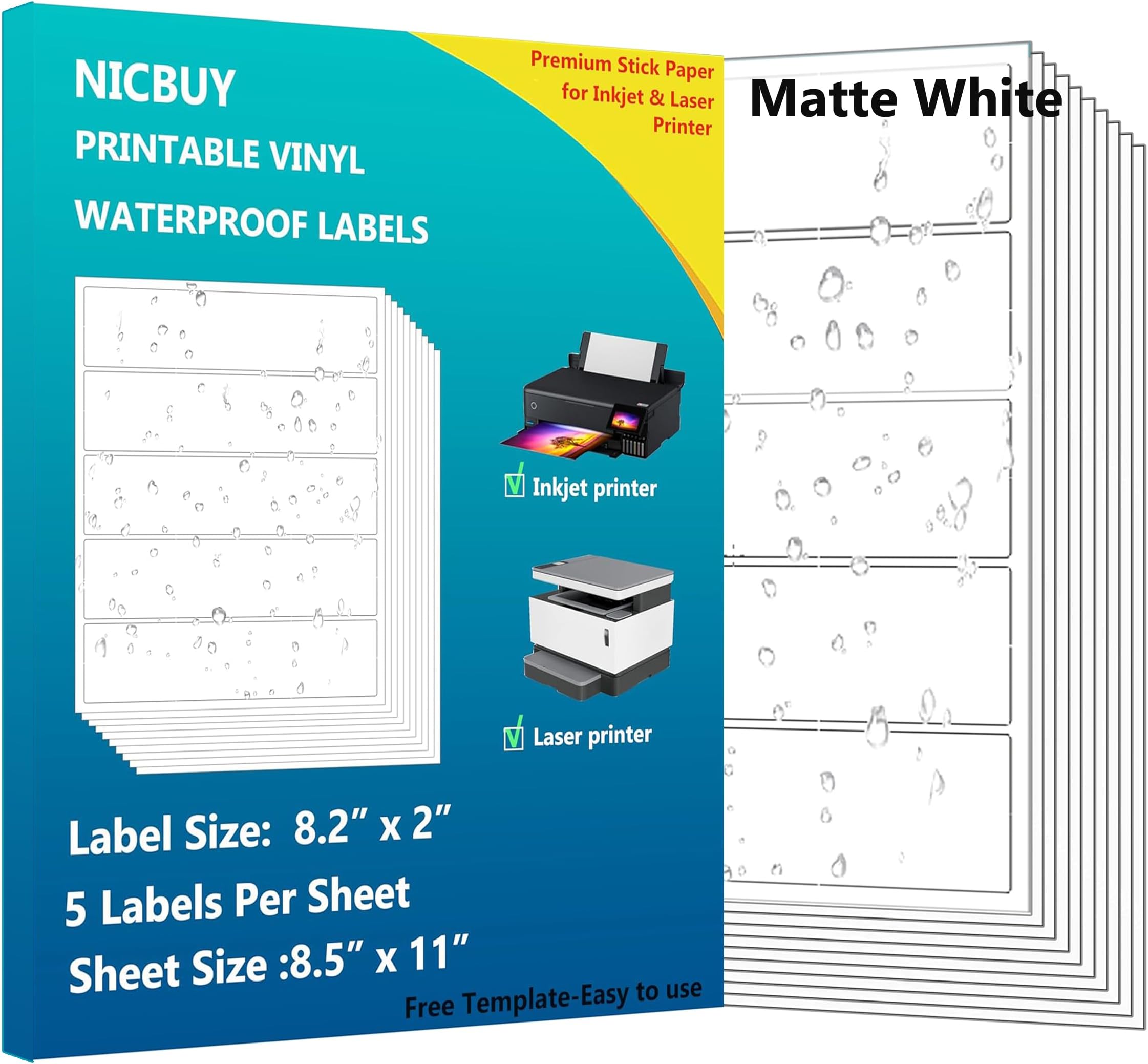 Amazon.com : 100 Pcs Bottle Labels 9.75x1.25 inch Printable Glossy ...