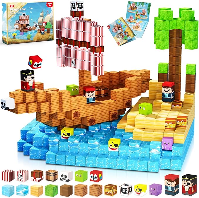 Amazon.com: ToyUnited Magnetic Blocks - 100PCS Build Pirate-Ship World ...