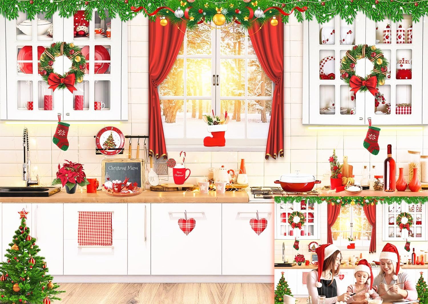 Amazon.com : 7X5FT Christmas Kitchen Backdrop Fabric - Cooking Backdrop ...