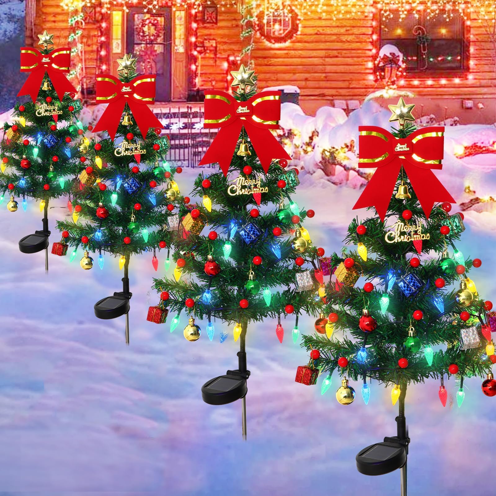 Amazon.com: Mukum 2 Pack 32 inch Solar Xmas Tree Light Outdoor Tree ...