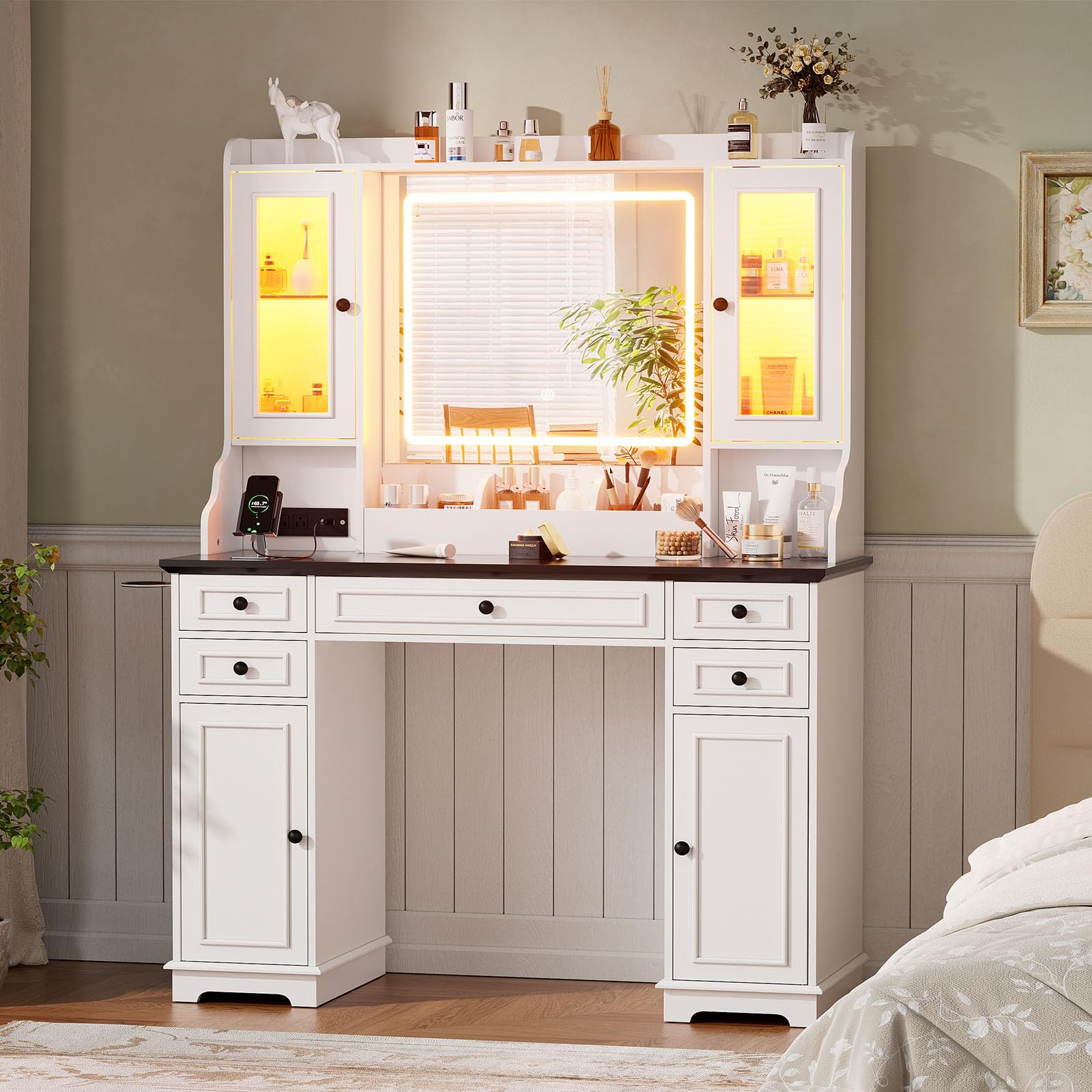 Amazon.com: PAKASEPT Vanity Desk with Mirror and Lights, Makeup Vanity ...