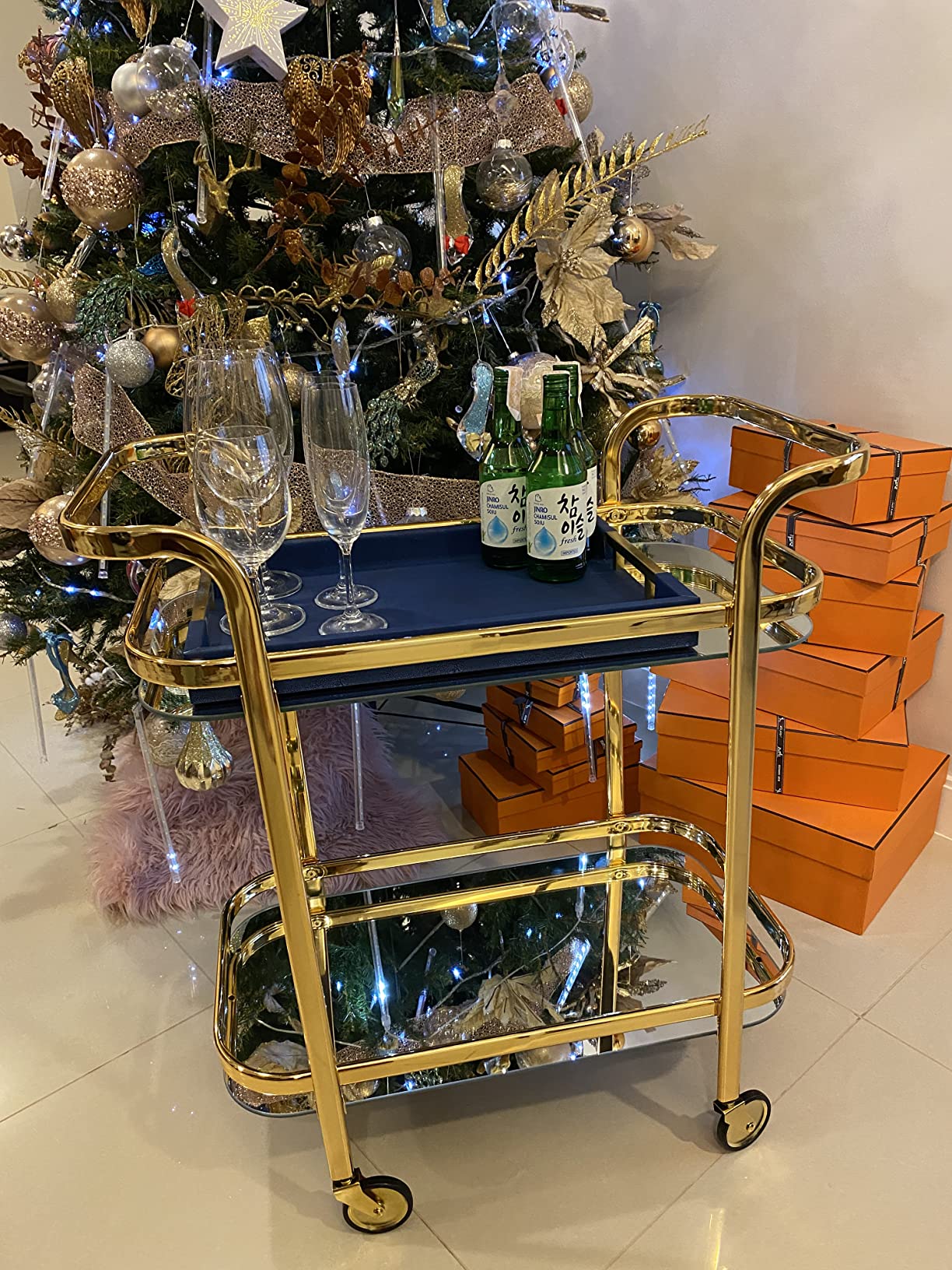 $36/mo - Finance Viski Kitchen and Bar Cart with Wheels and Mirror ...