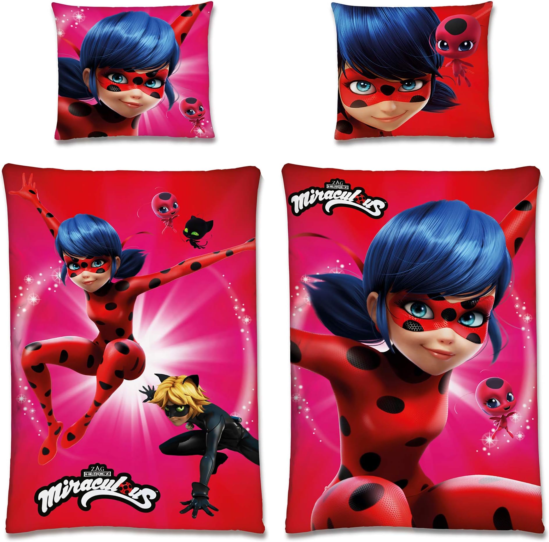 Miraculous Ladybug Bettwäsche Love Pink / Rot 135 cm x 200 cm + 80 cm x ...