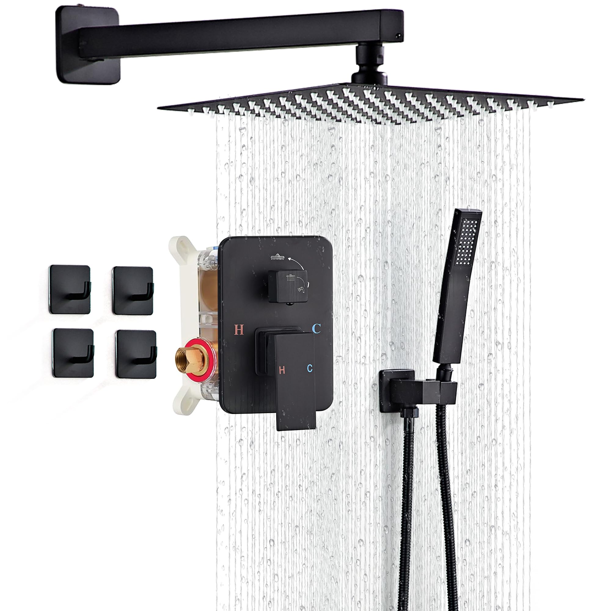 LCEVCGK Shower Faucet Set, Matte Black Rainfall Shower System Complete ...