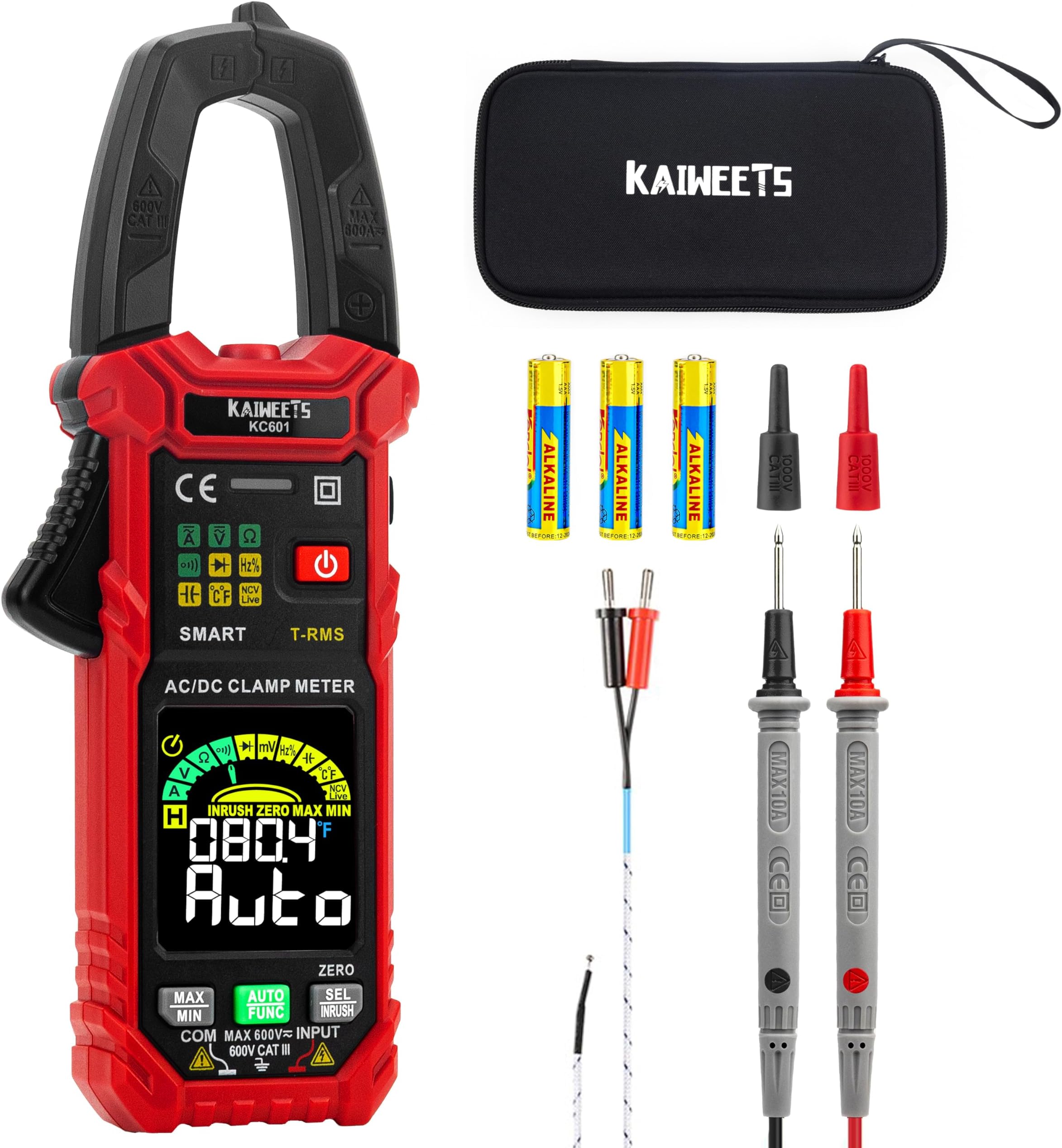 KAIWEETS HT206D Stromzange, Strommessgerät DC/AC Strom: 0-600A ...