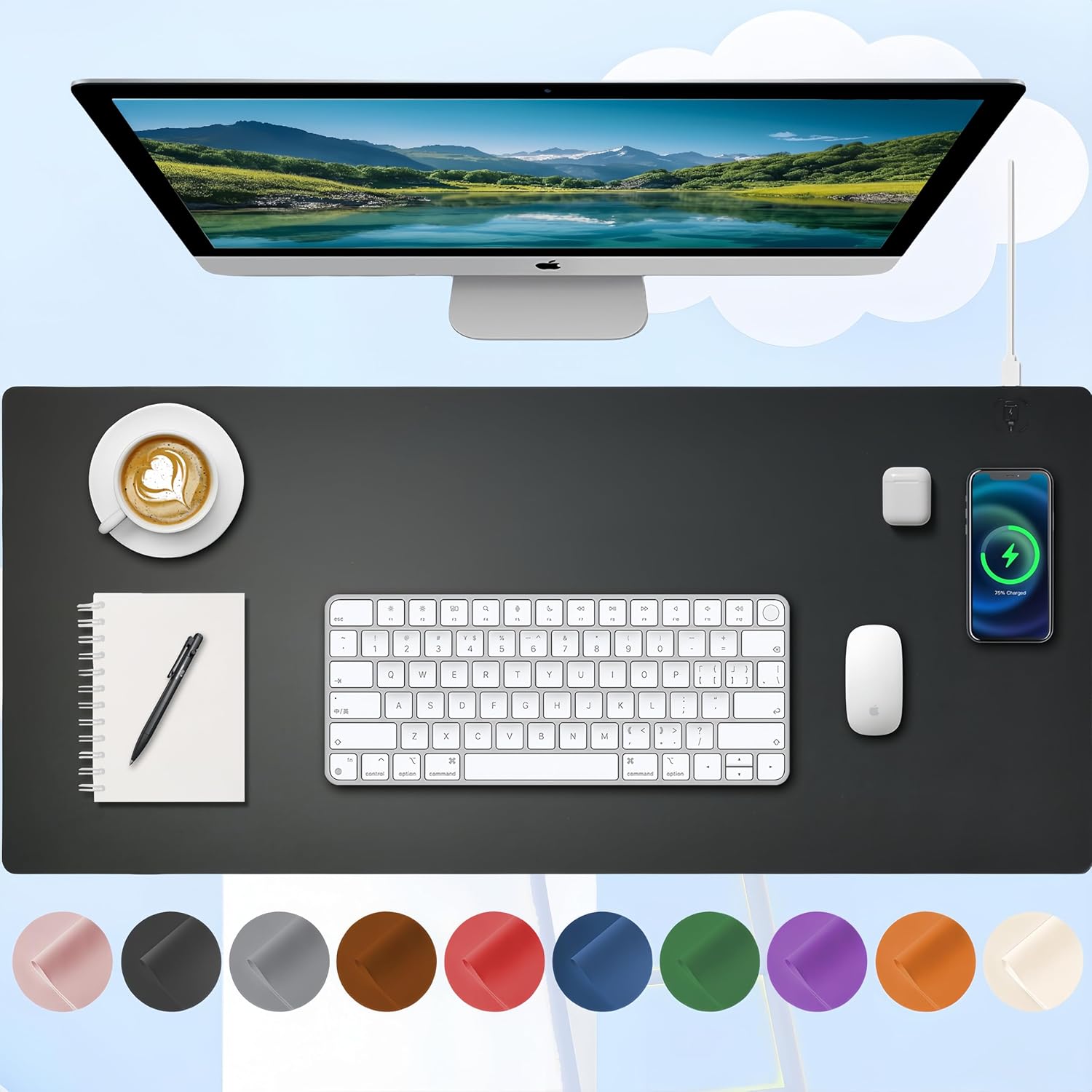 Amazon.com: Desk Mat with Wireless Charging, Black Mouse Pad with ...