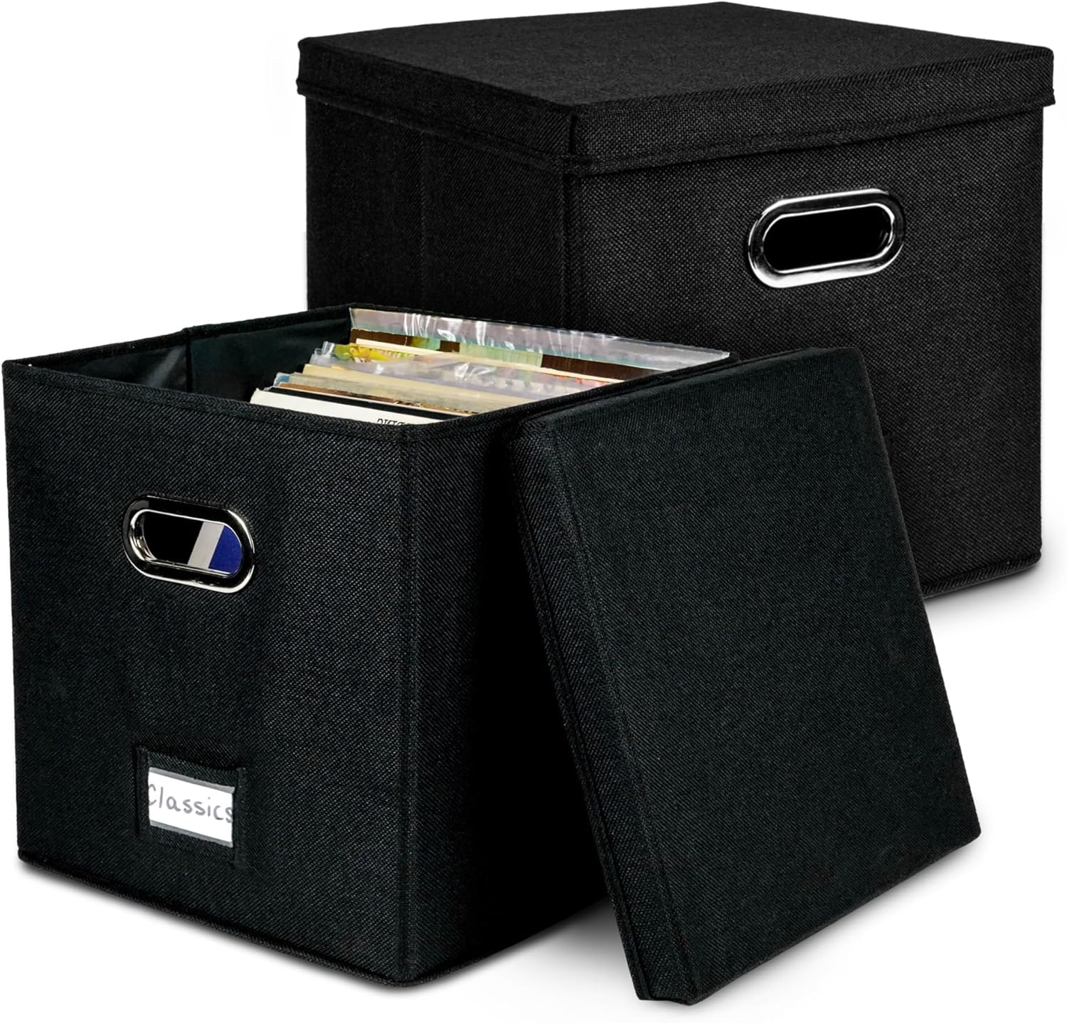 Amazon.com: Set of 2 Vinyl Record Storage Box for up to 50+ 12-Inch ...