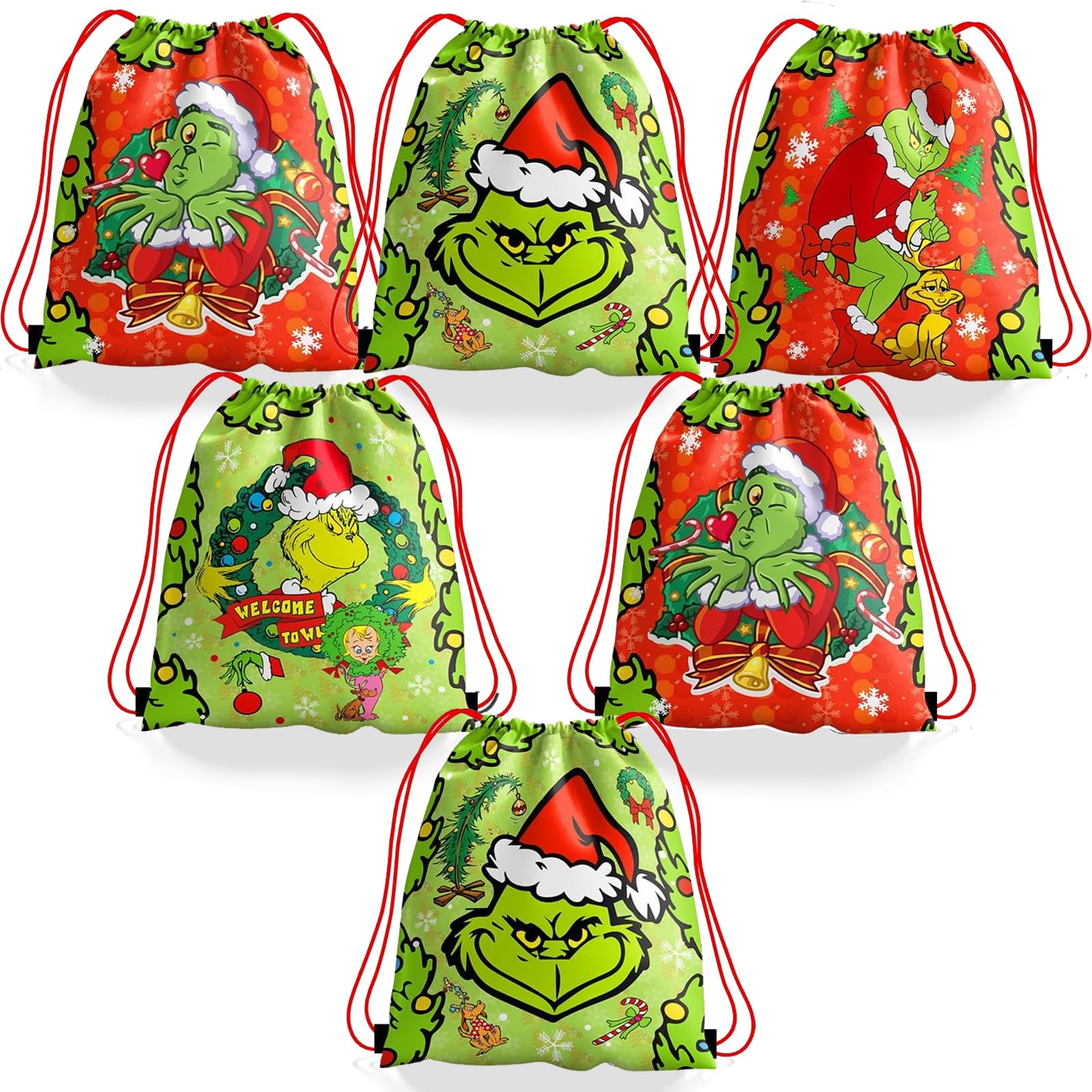 Amazon.com: Yizeda 12 Pieces Christmas Candy Drawstring Bag Green ...