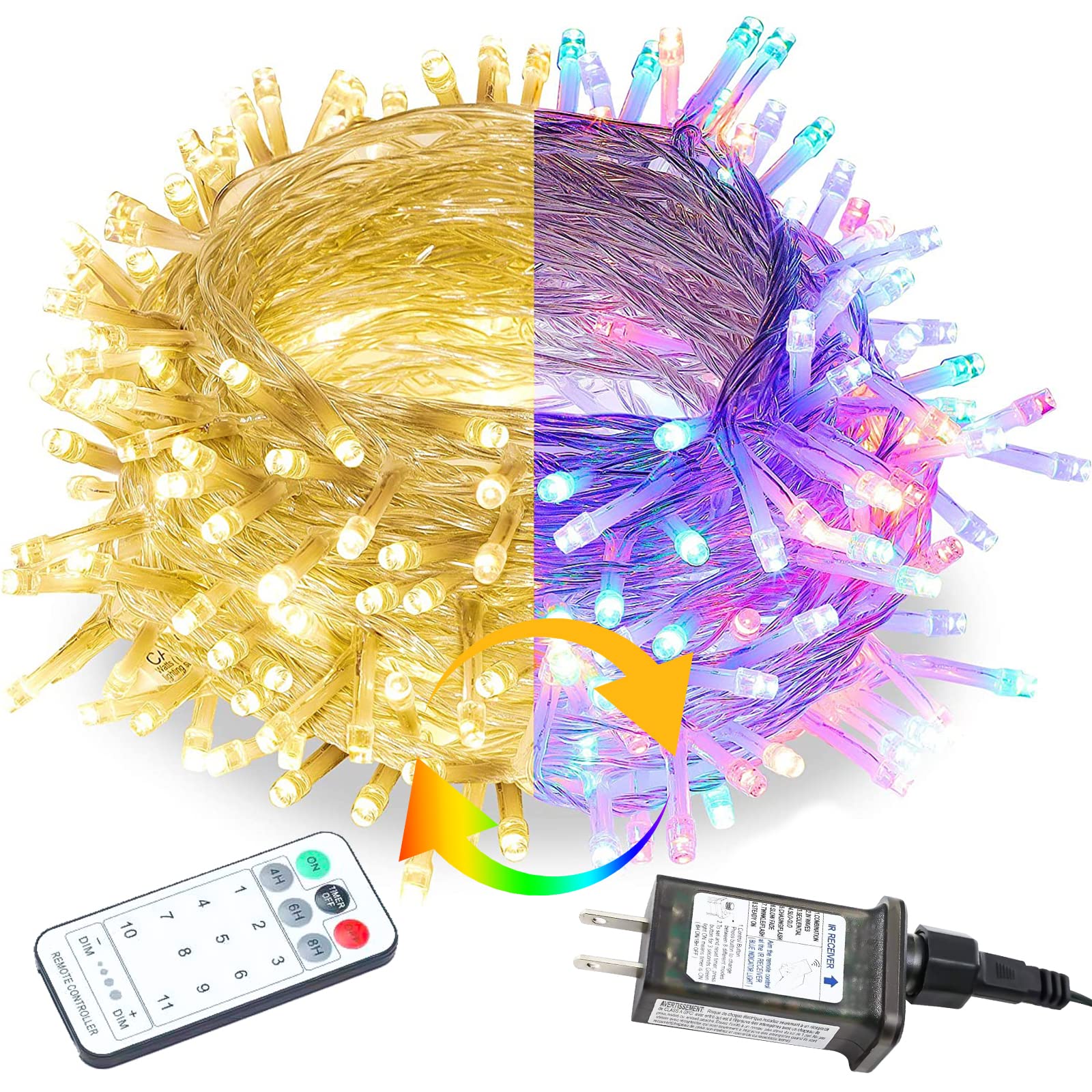 Outdoor Fairy 520 LED String Lights 180.4FT - 11 Modes, Remote & Plug ...