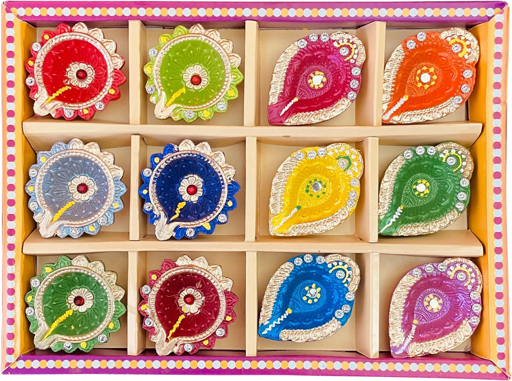 Amazon.com: KSJONE 12 Pcs Colourful Clay Diya with Cotton Wicks Batti ...