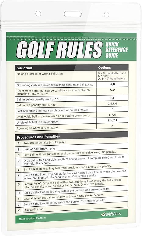 Swift Pass Golf Rules Quick Reference Guide For Golf Bags And Carts Sports And Outdoors