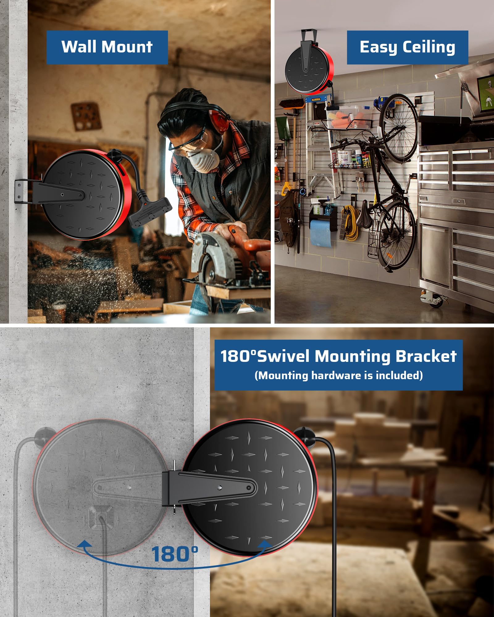 Snapklik.com : DEWENWILS 30 Ft Retractable Extension Cord Reel, Ceiling ...