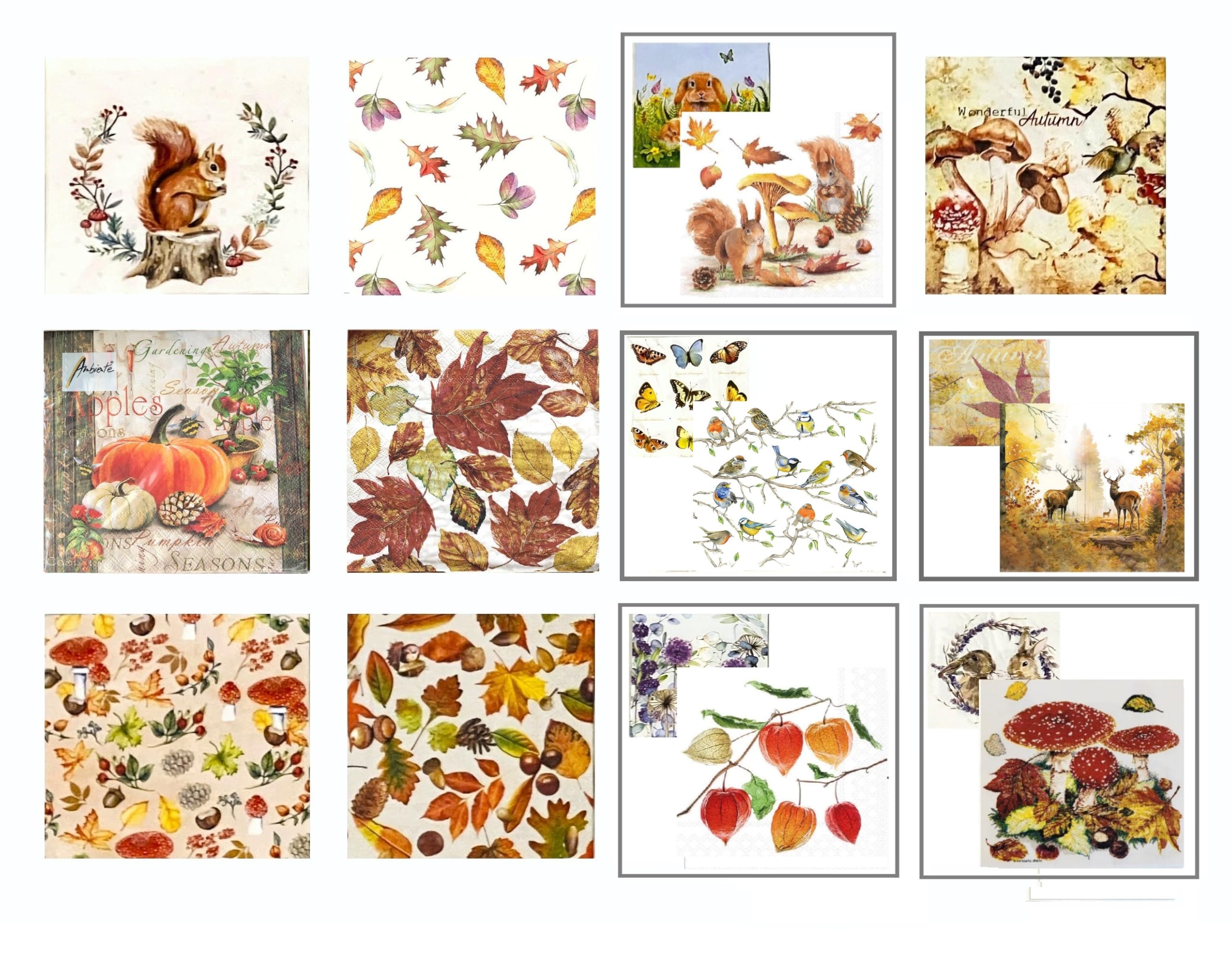 Amazon.com: 12 Styles Assorted Fall Napkins for Decoupage Variety Pack ...