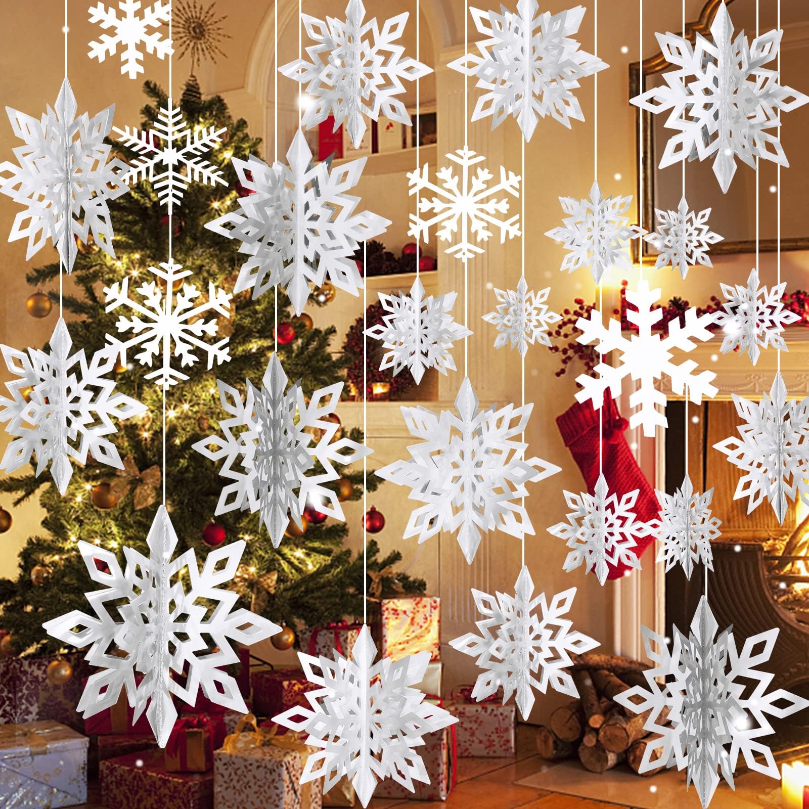 Amazon.com: 36PCS Christmas Hanging Snowflakes Decorations,24PCS 3D ...