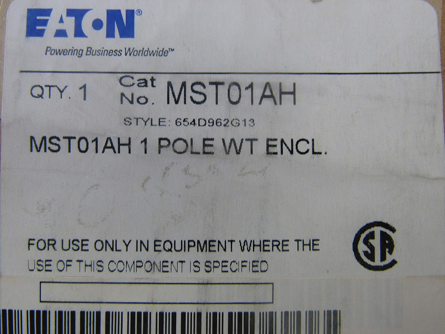 MST01AH EATON CUTLER HAMMER MANUAL MOTOR STARTER 1P, IN CROUSE HINDS ...