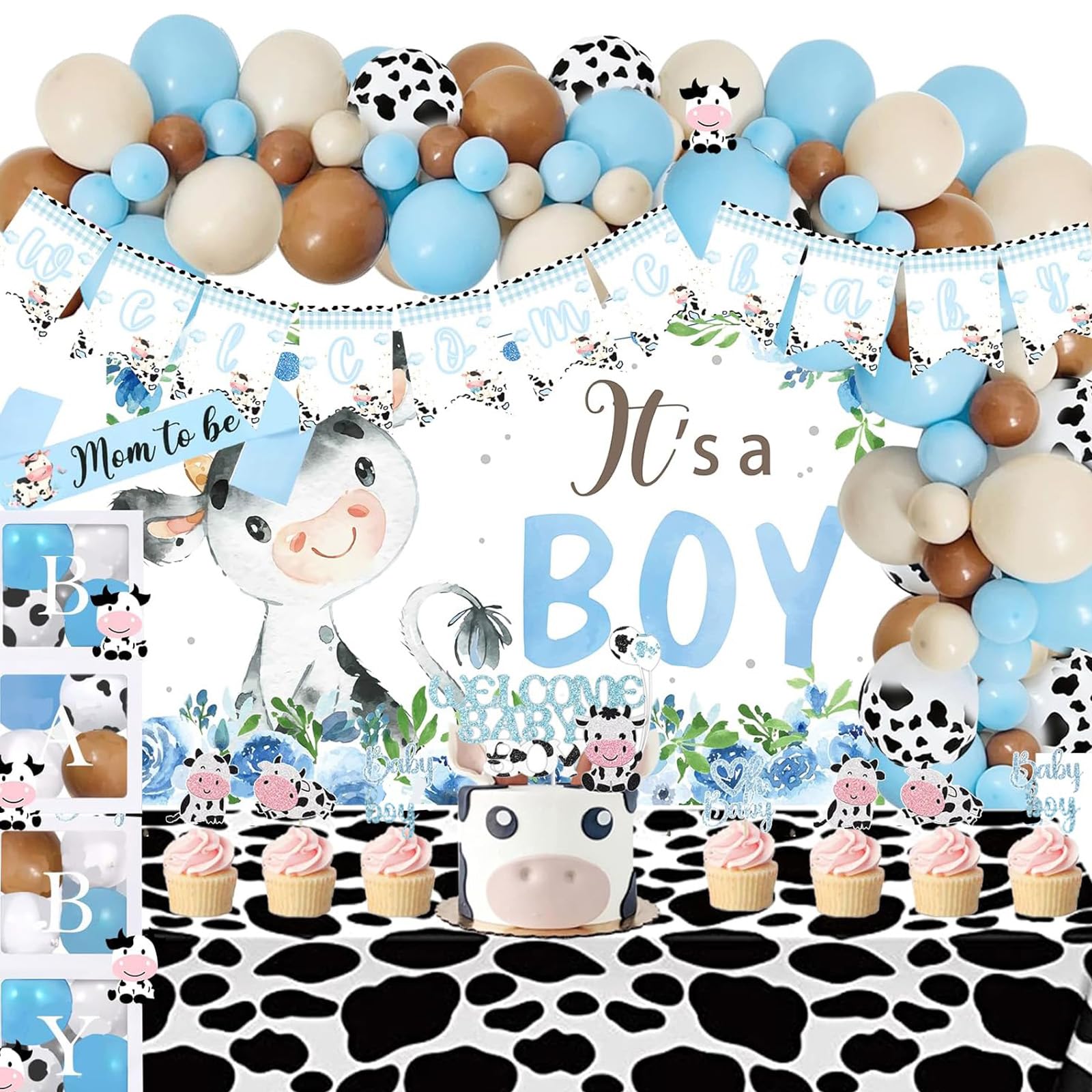 Amazon.com: 117 PCs Cow Baby Shower Decorations for Boy, Hombae Blue ...