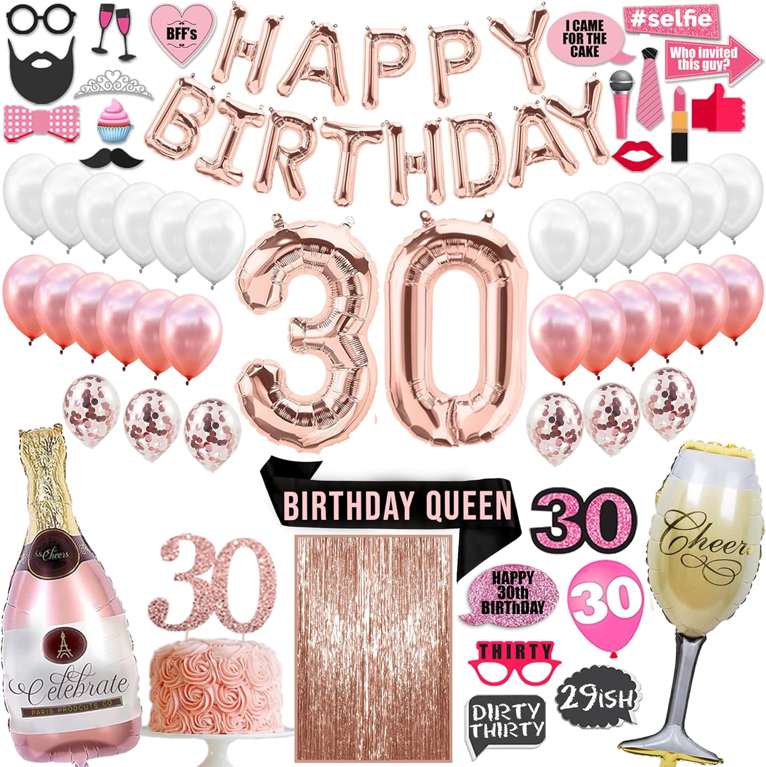 Rose Gold 30th Birthday Decorations, 75-piece Set Nepal | Ubuy