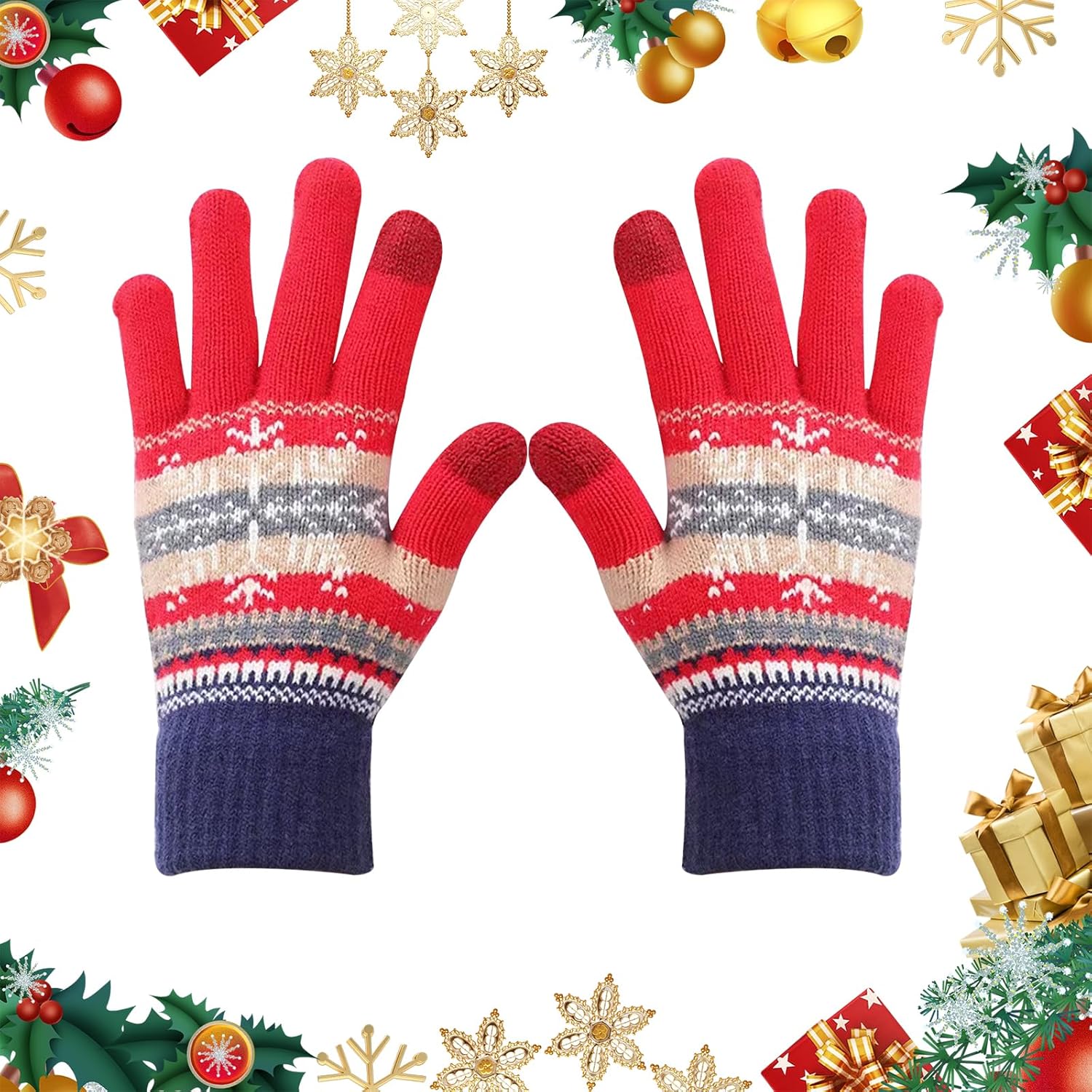 LUVDECO Winter Knitted Gloves - Cute Thermal Red Hand Gloves for Men ...
