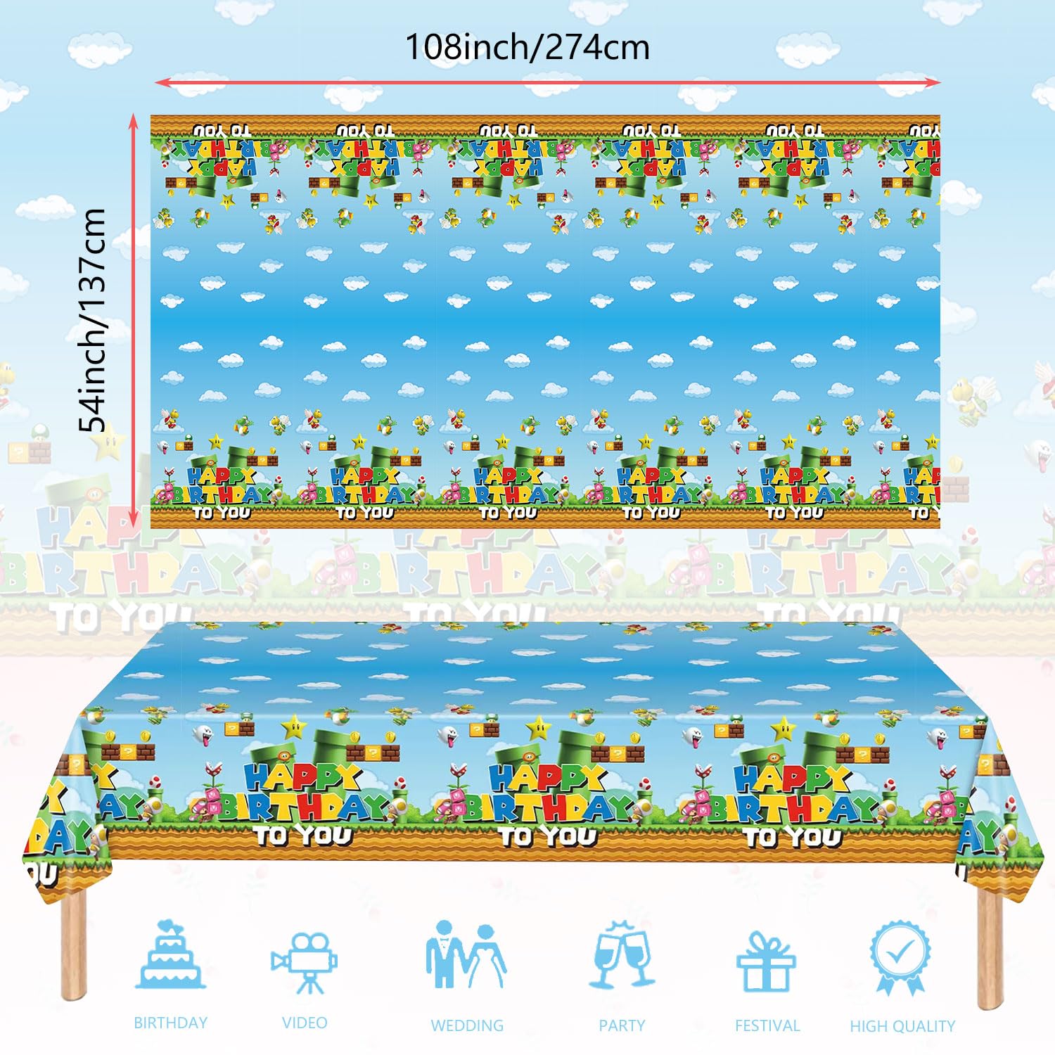 Snapklik.com : Mario Table Cloth Plastic 2 Pack 54 X 108 Inches ...