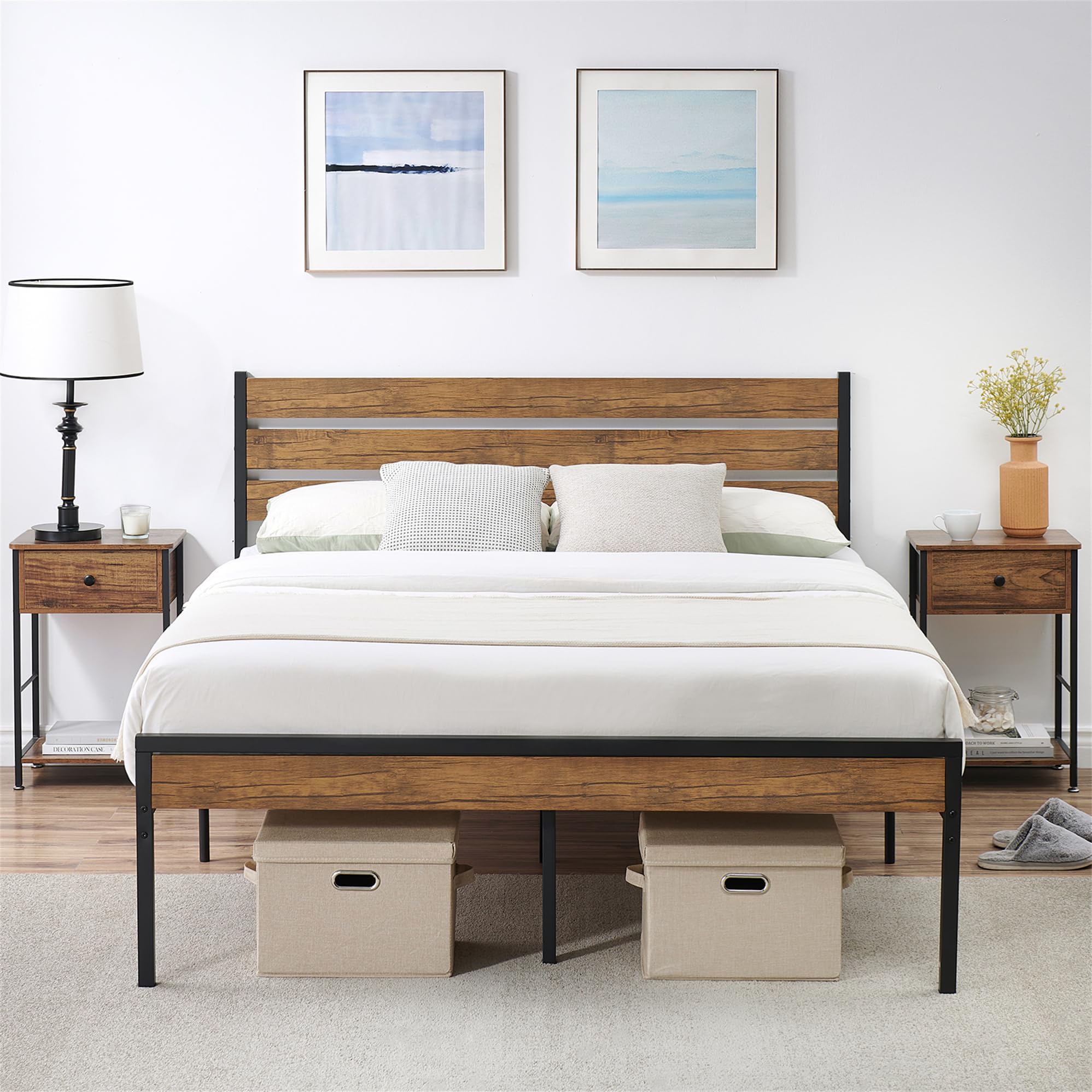 Amazon.com: IDEALHOUSE Full Size Wood Platform Bed Frame with Rustic ...