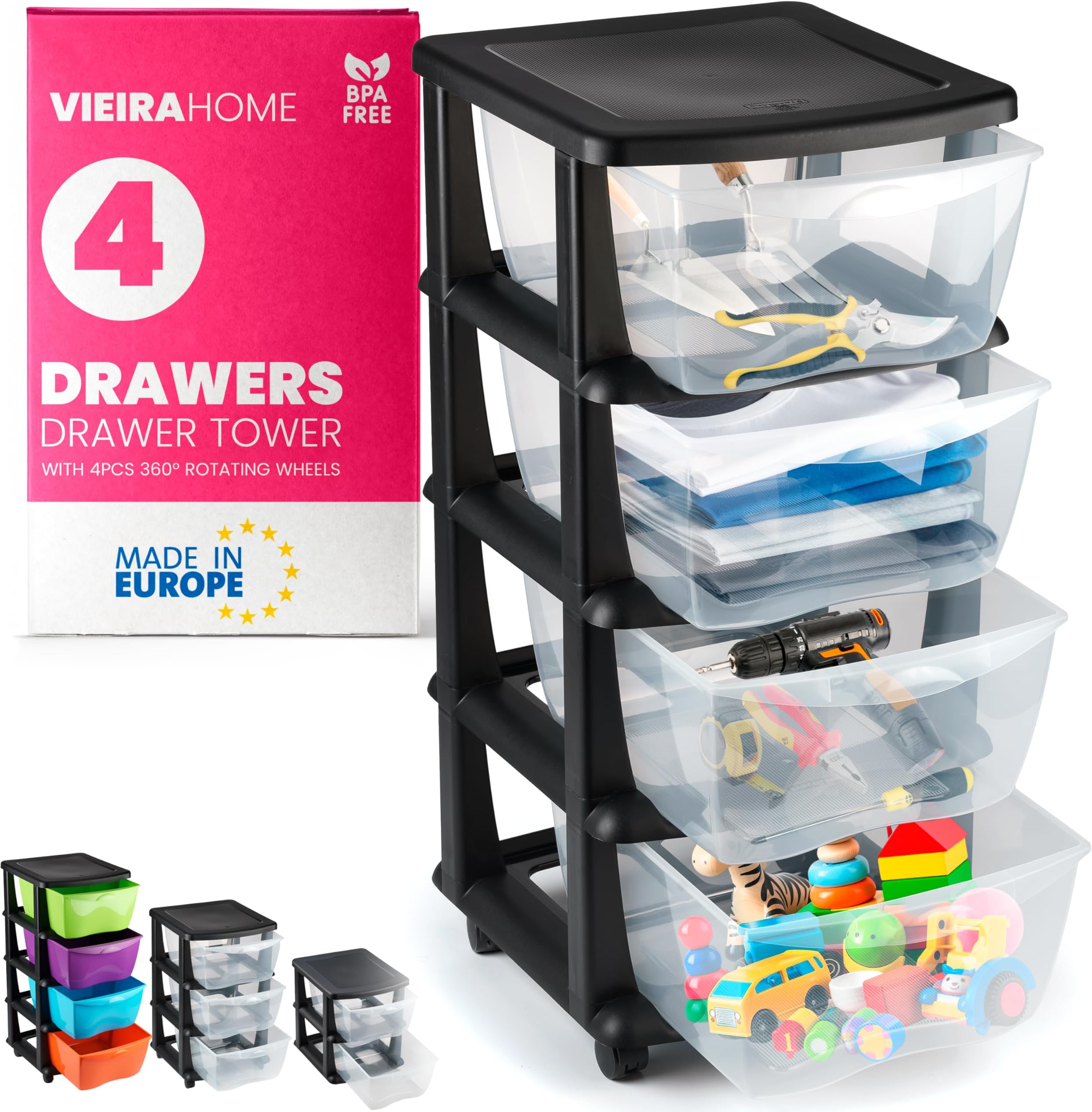 Tour de Rangement Plastique avec 5 Tiroirs, Meuble Tiroir de Rangement ...