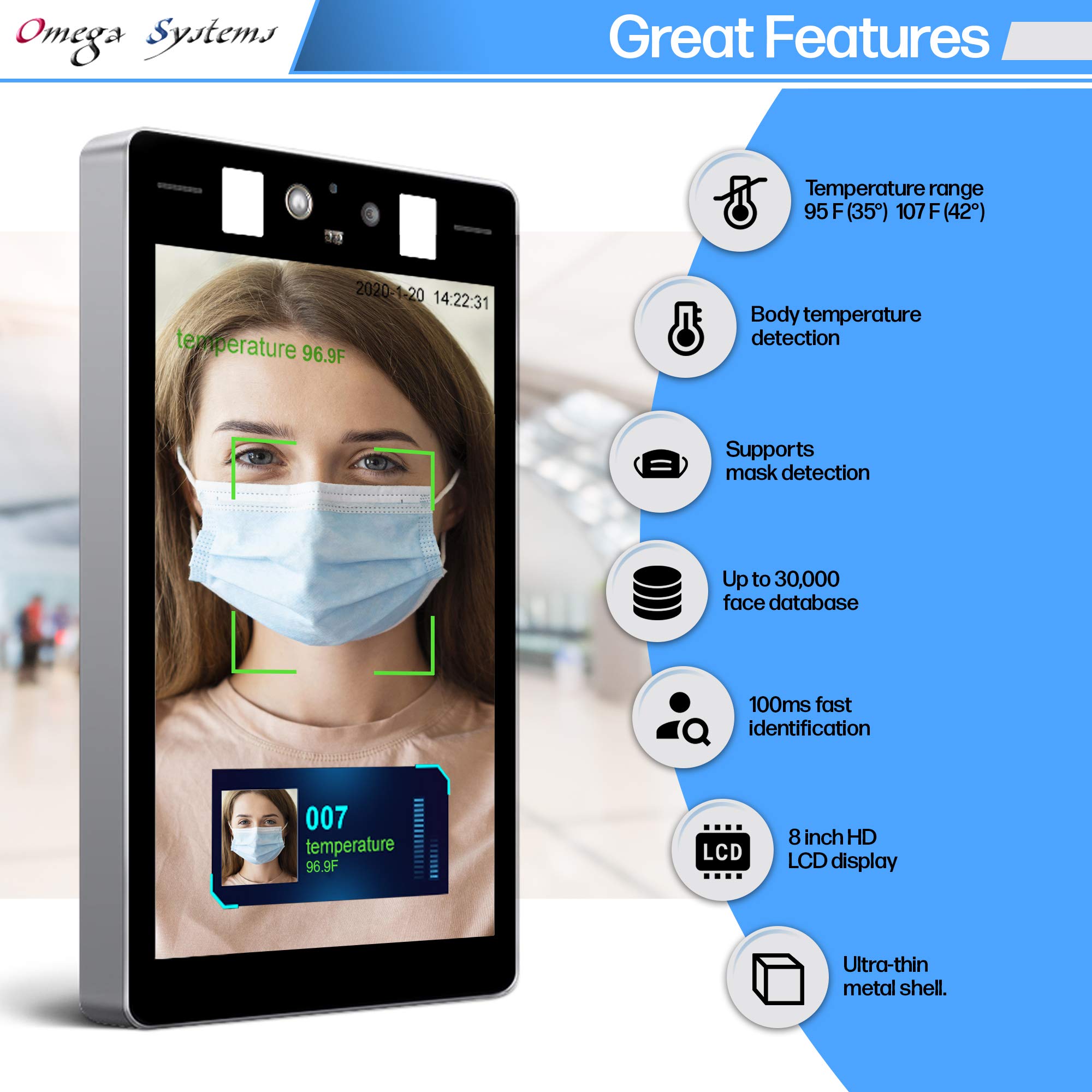 Buy Omega Systems Temperature Face Recognition Body Temperature Kiosk ...