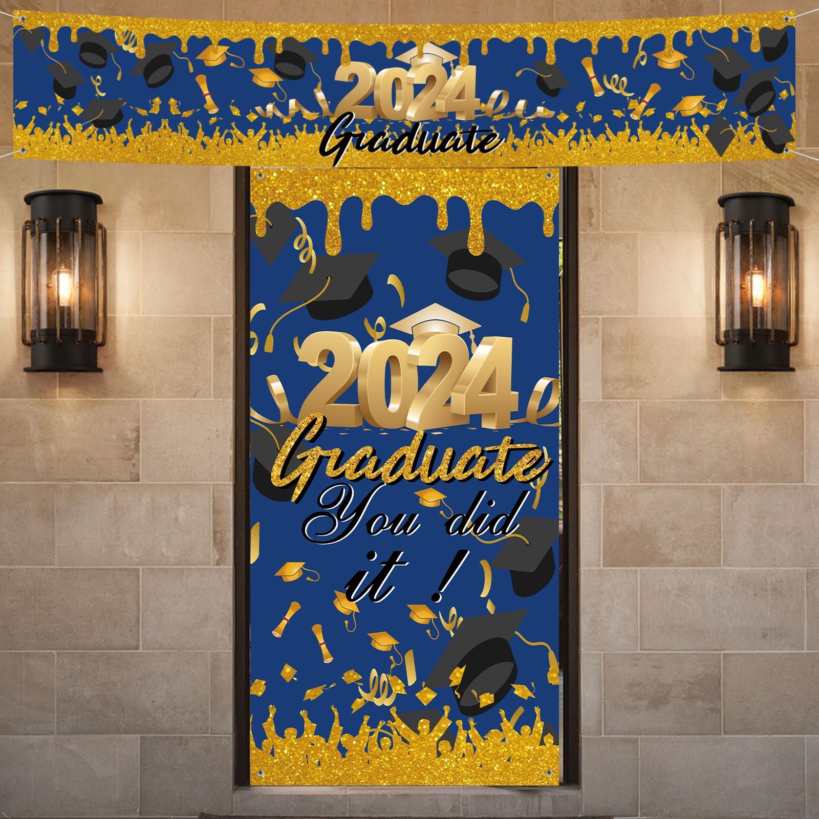 Amazon.com: Blue and Gold Graduation Party Decorations of 2024 Door ...