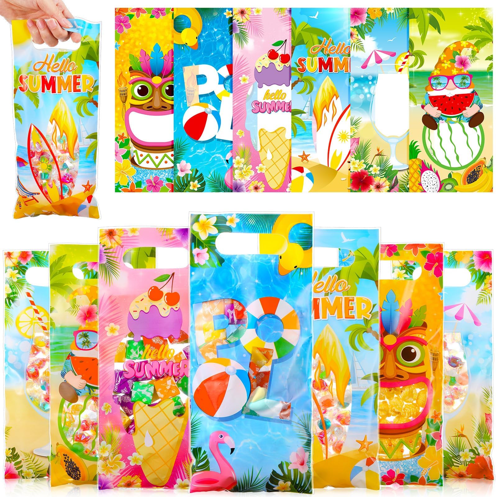 Amazon.com: Windyun 100 Pieces Summer Party Favor Bags Beach Party ...