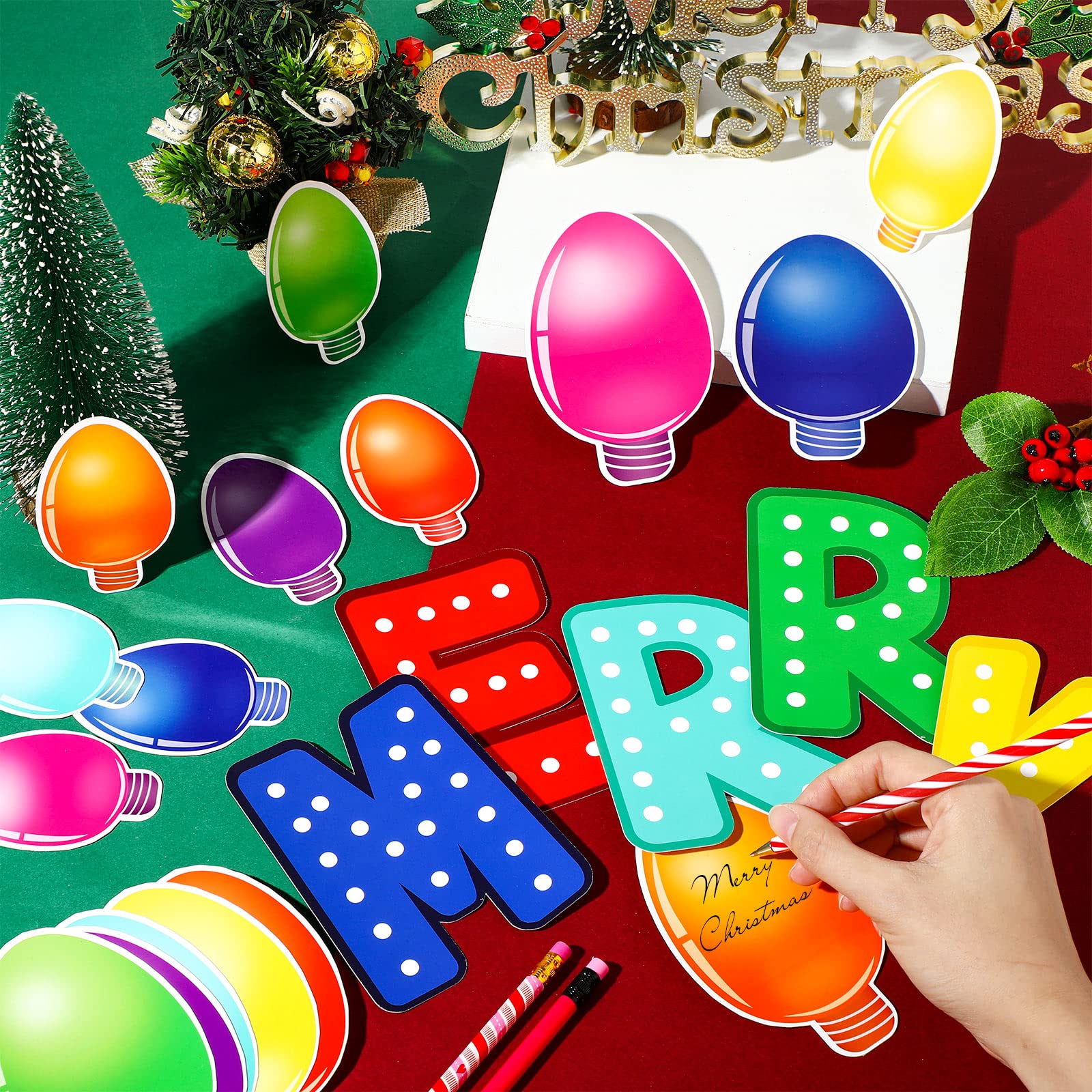 Snapklik.com : 76 Pcs Merry & Bright Winter Holiday Bulb Paper Cutouts ...