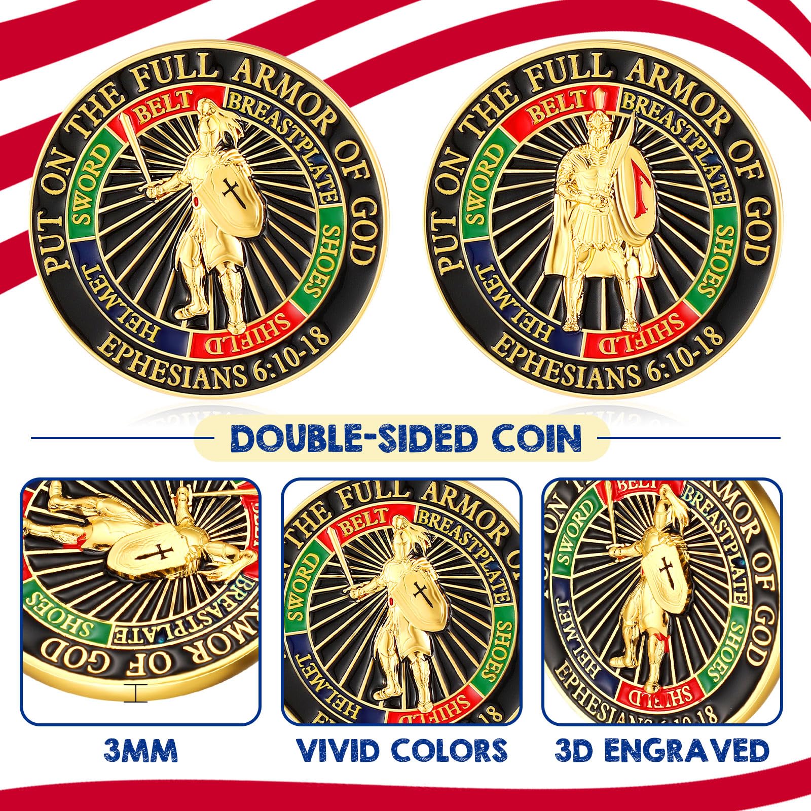 Snapklik.com : Lemosae 12 Pcs The Full Armor Of God Courage Challenge Coins