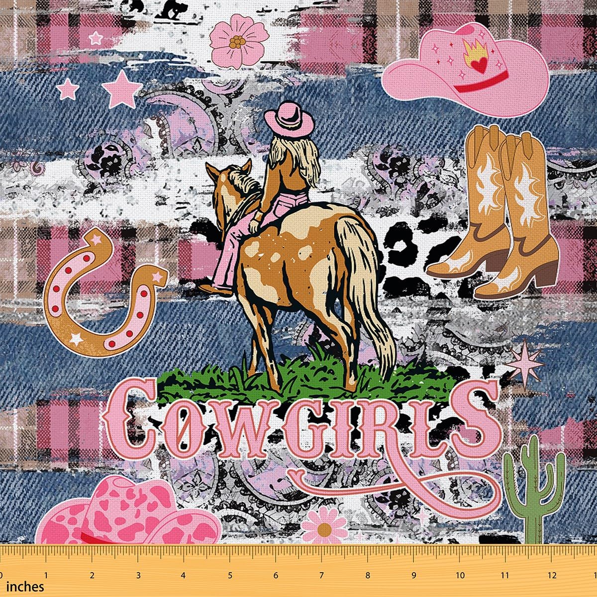 Amazon.com: Retro Western Cowgirl Fabric by The Yard,Girly Pink Flowers ...