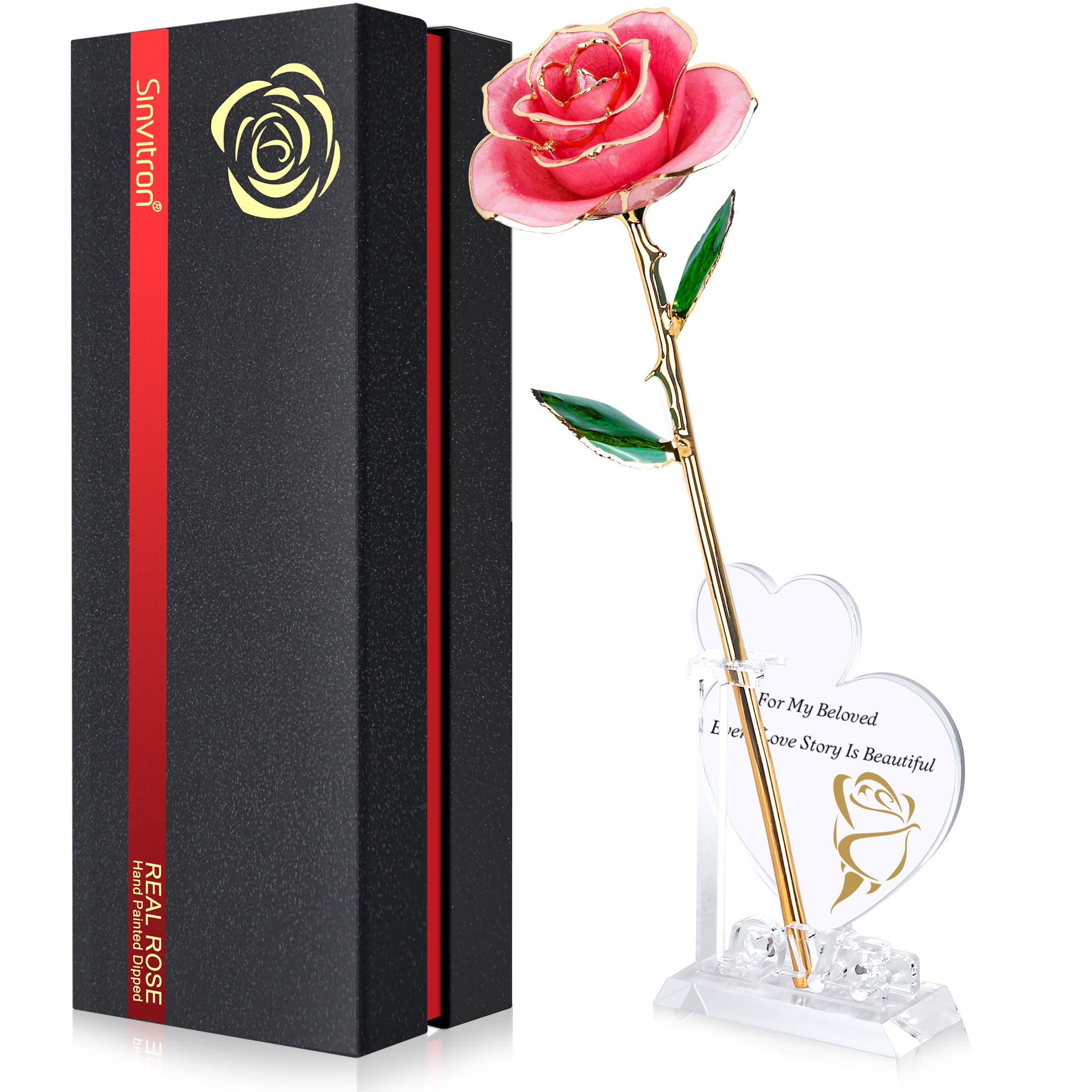 Amazon.com: Sinvitron Gold Dipped Rose 24K Real Rose, Long Stem Gold ...