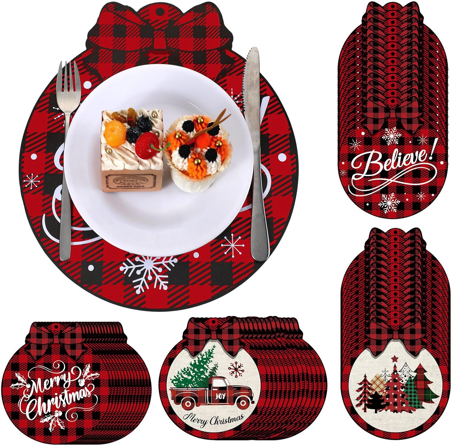Amazon.com: Geyoga 60 Pcs Christmas Buffalo Plaid Placemats 13 x 12 ...