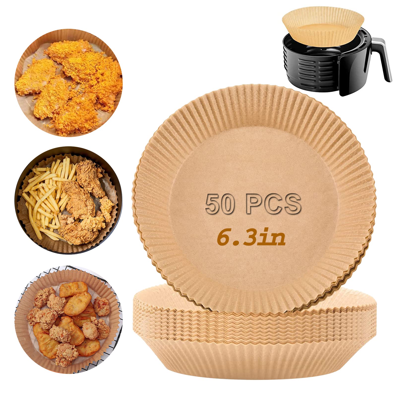50 Pieces Air Fryer Disposable Paper Liner, 6.3'' 2 to 6 Quart ...