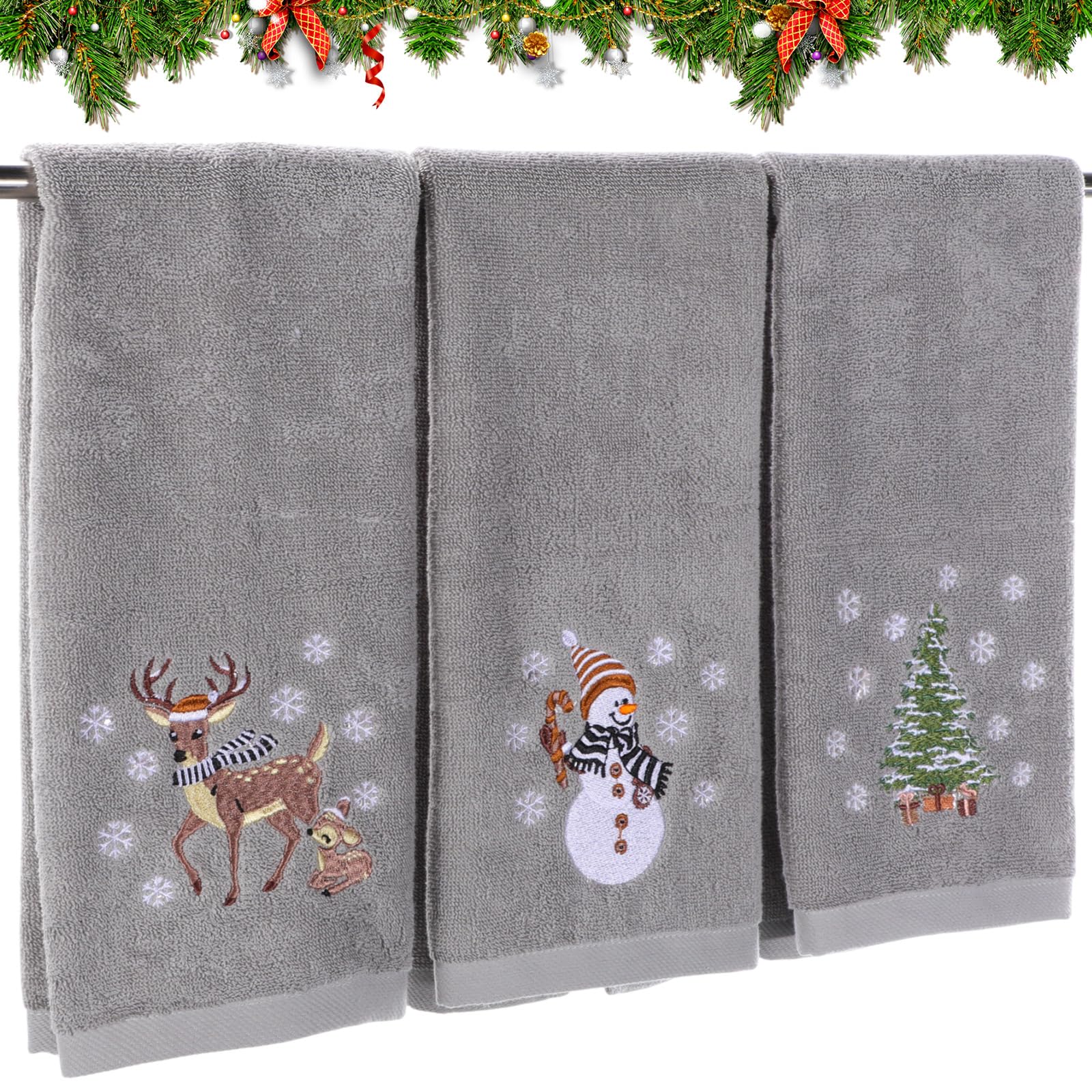 Amazon.com: Tiamon 3 Pack Christmas Hand Towels for Bathroom Set Cotton ...