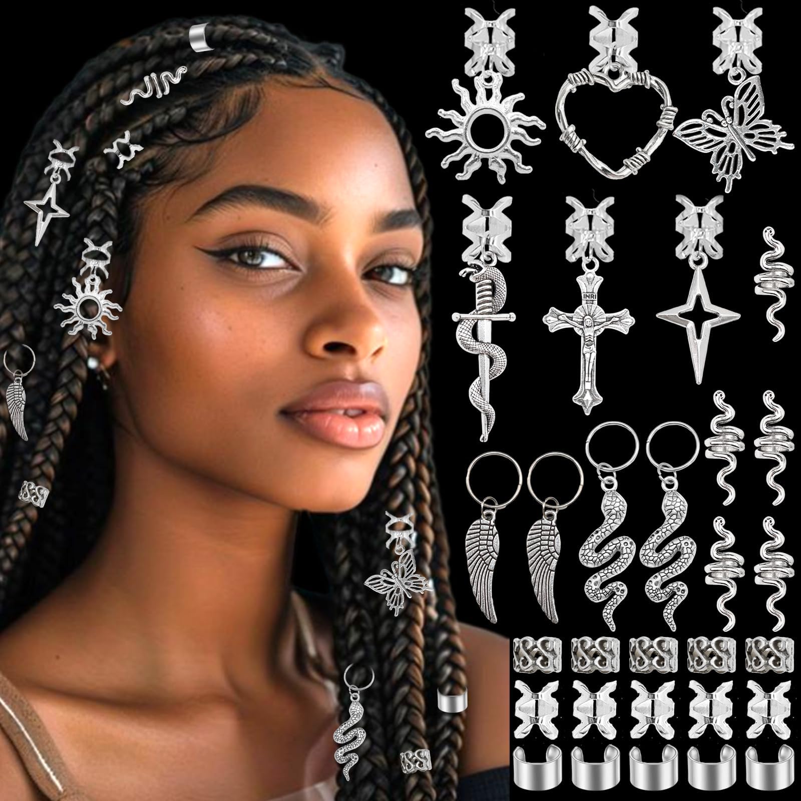 Amazon.com : VENOFEN Hair Charms for Braids - 27pcs Silver Loc Jewelry ...