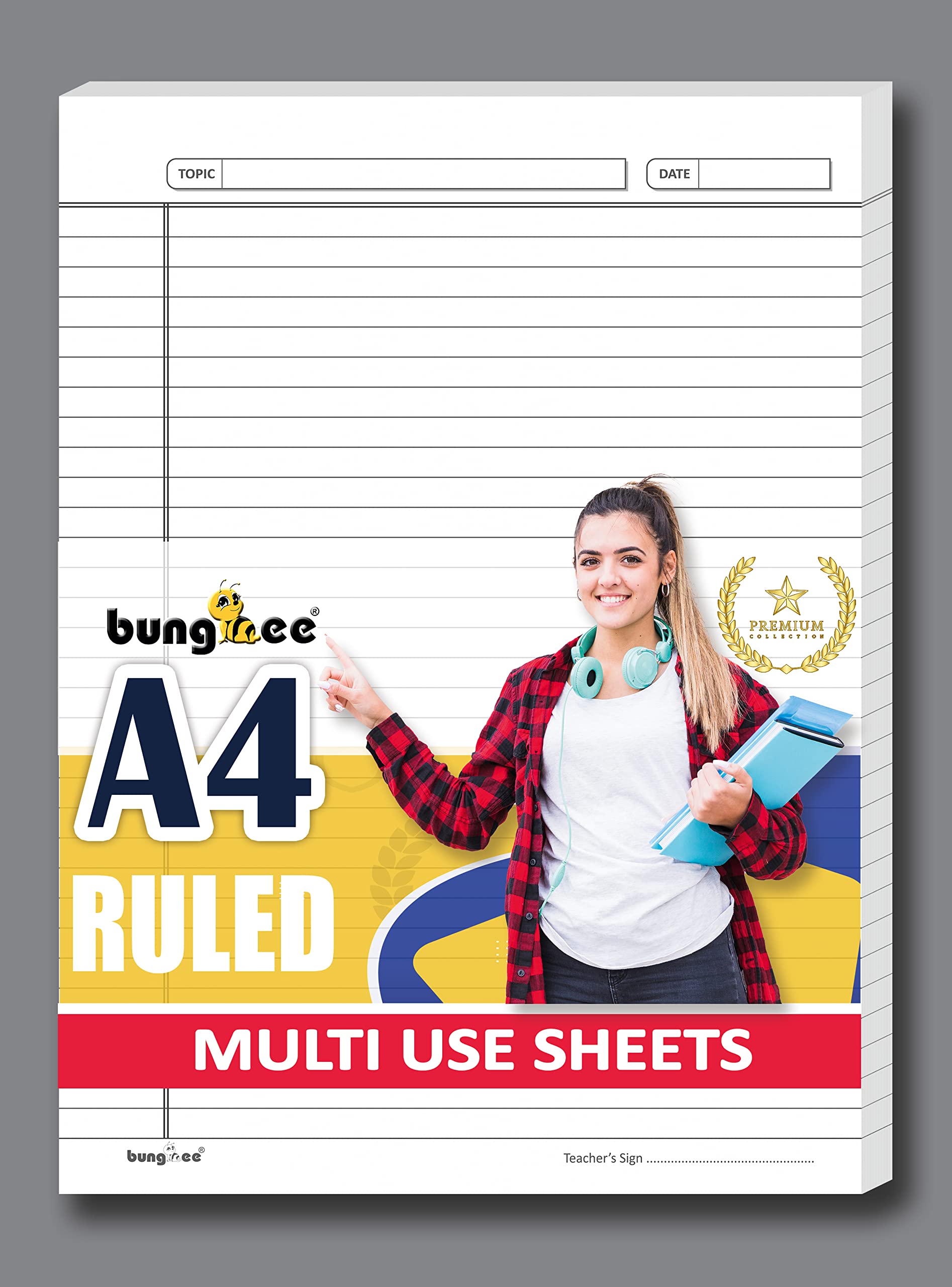 Bungbee Ruled Sheets A4 Size 90 GSM White One Side Rule for Assignment ...