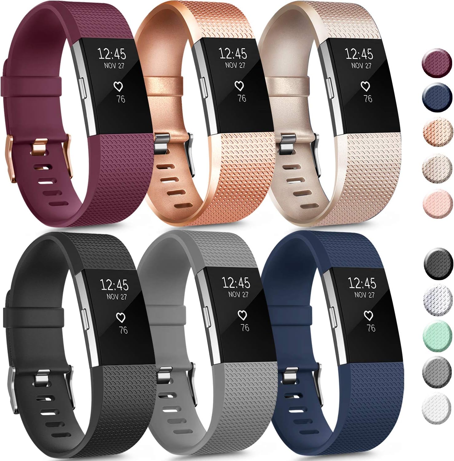 Amazon.com: 6 Pack Sport Bands Compatible with Fitbit Charge 2 Bands ...