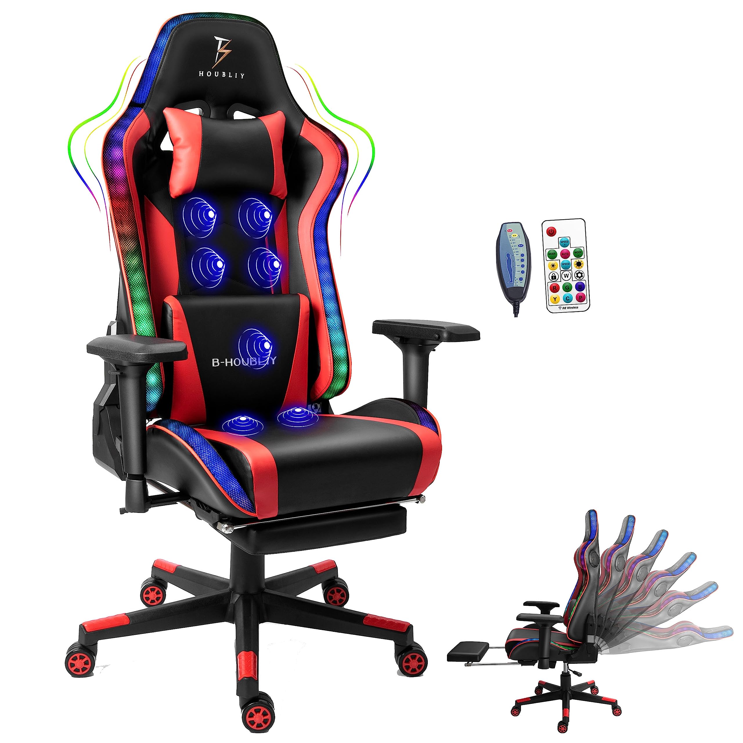 Amazon.com: TBQATNTS RGB LED Light Ergonomic Gaming Chair - Built-in ...