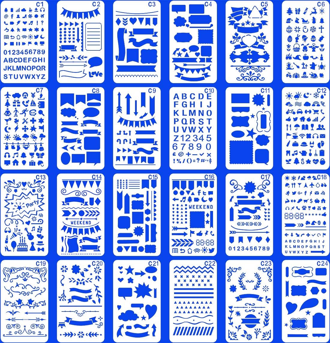 Amazon.com : Metal Cutting 24pcs Journal Stencil Set Bullet Stencils ...