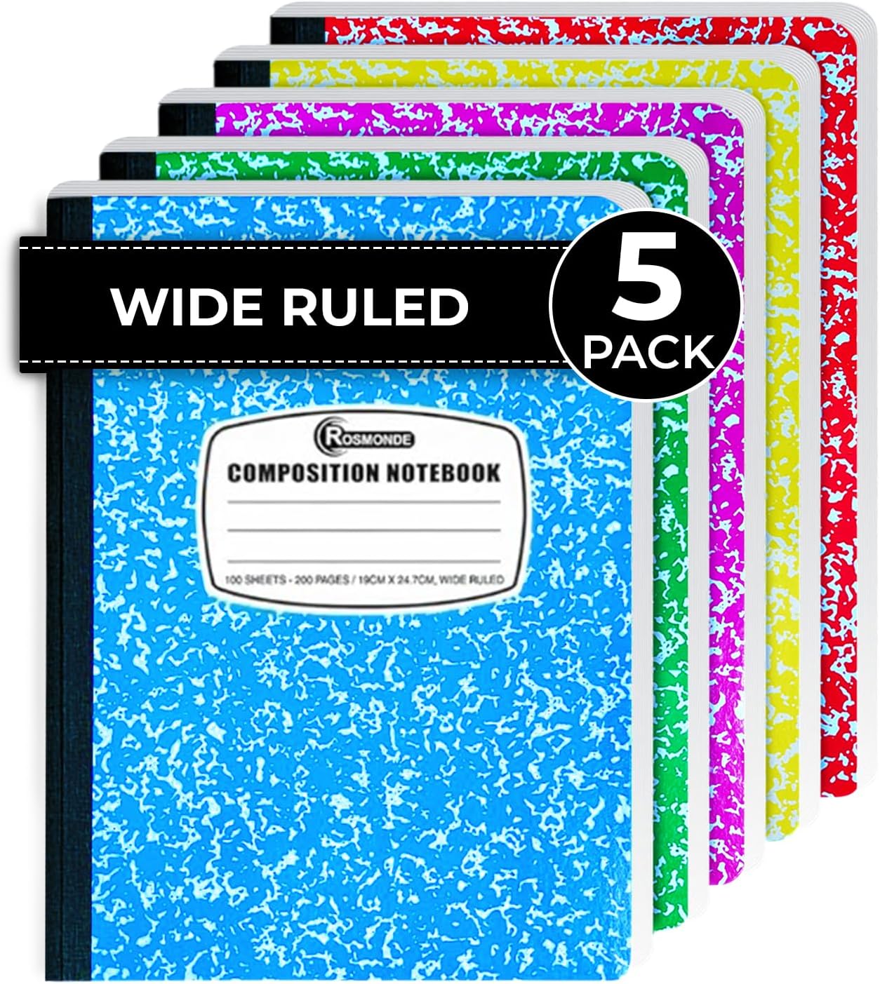 Amazon.com : Pack of 6 - Composition Notebooks, 9-3/4" x 7-1/2", Wide ...