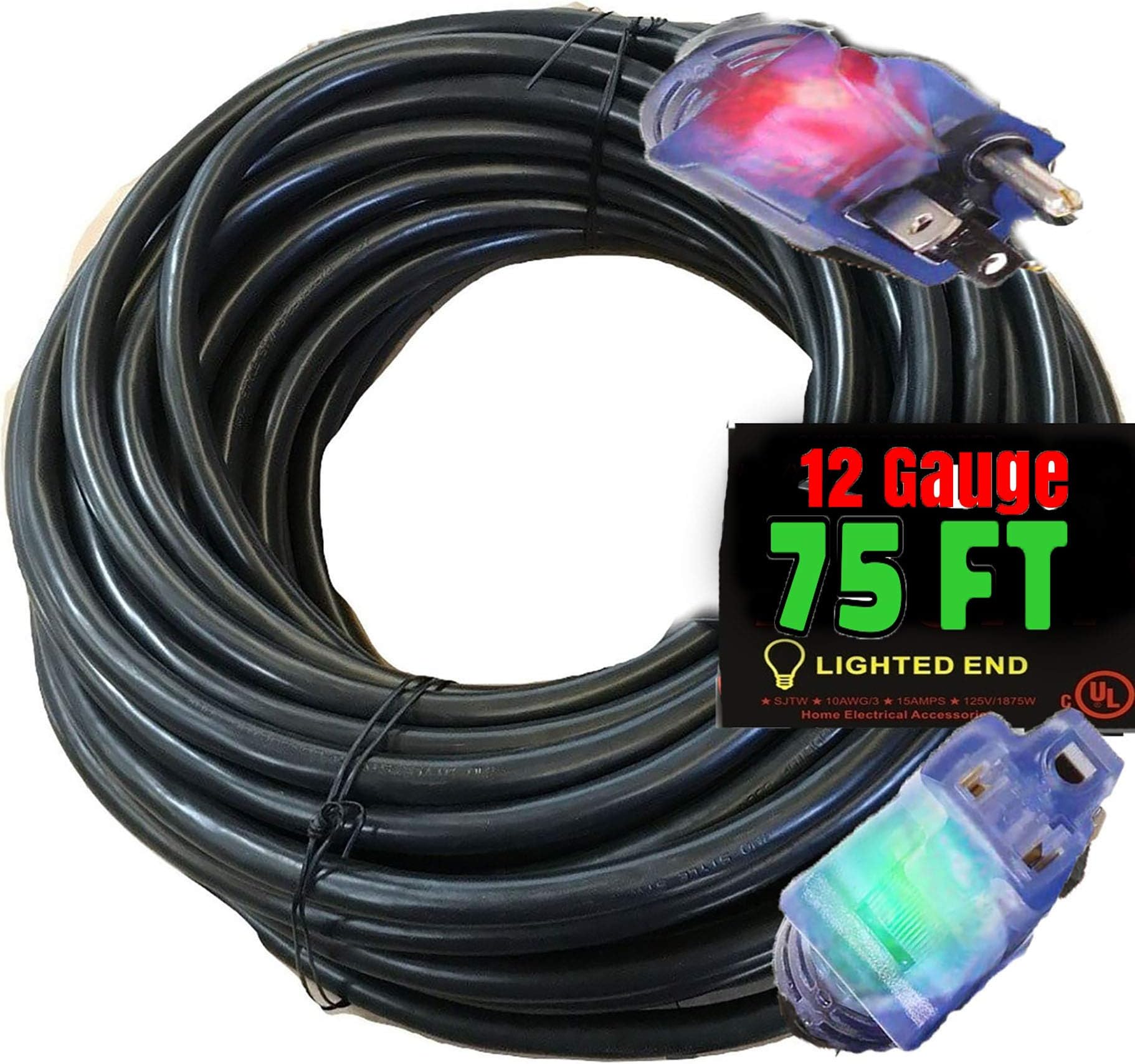Amazon.com: pizety 12/3 Heavy Duty Extension Cord 75 ft 12 Gauge ...