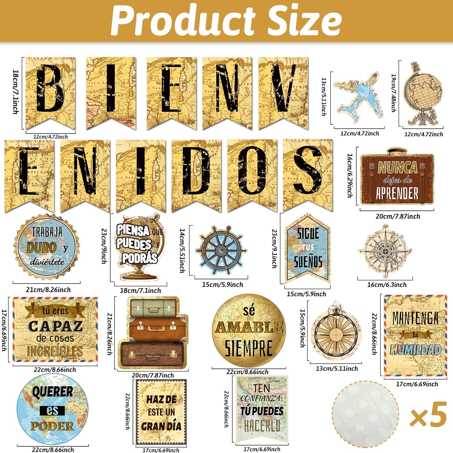 Juego de 32 carteles inspiradores en español de Bienvenidos, mapa ...