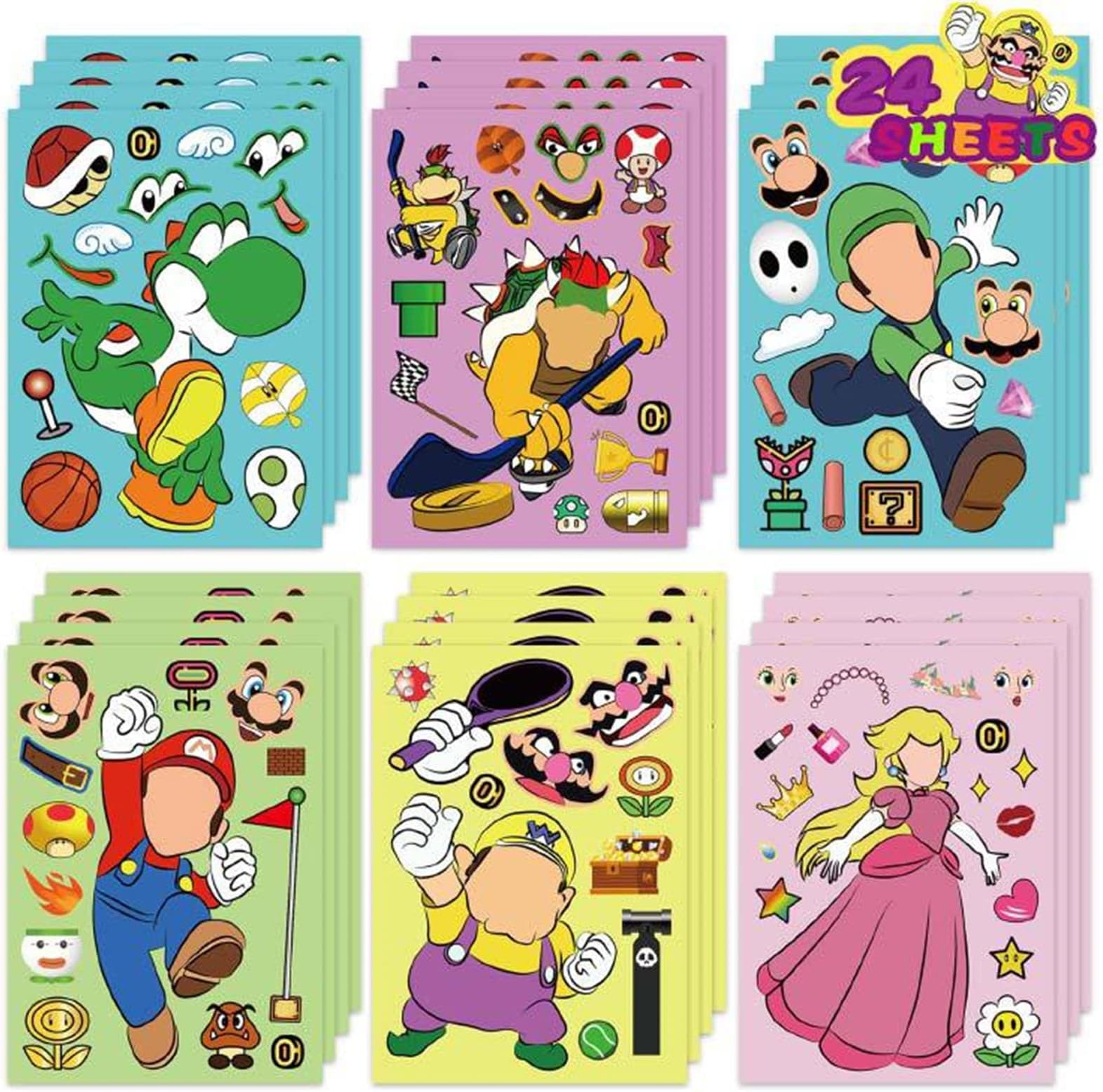 Amazon.com: 24PCS Mario Make a Face Stickers,Mario Stickers Book Crafts ...