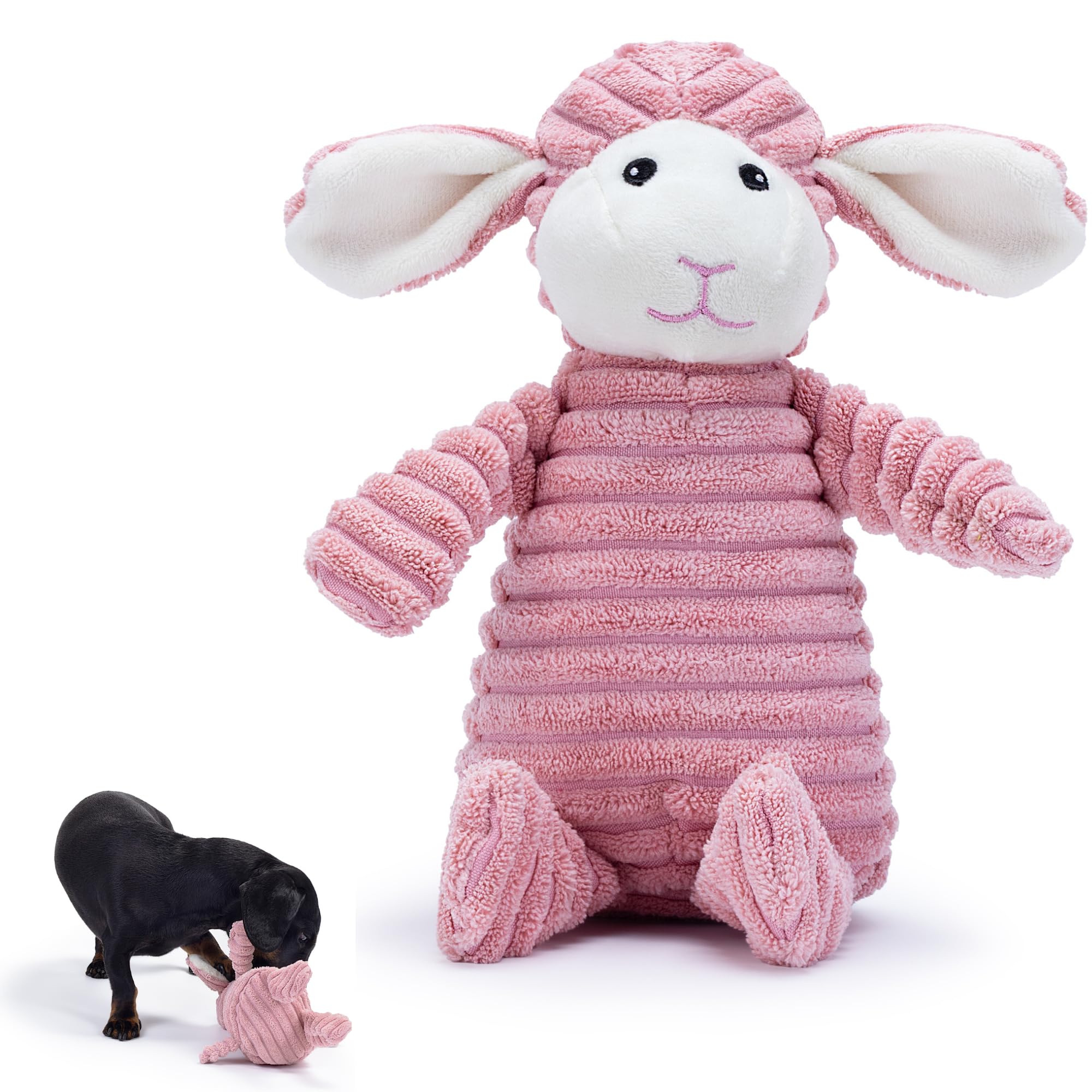 Zappi Co Pink Lamb Plush Dog Toy with Squeaker – Soft, durable, ribbed ...