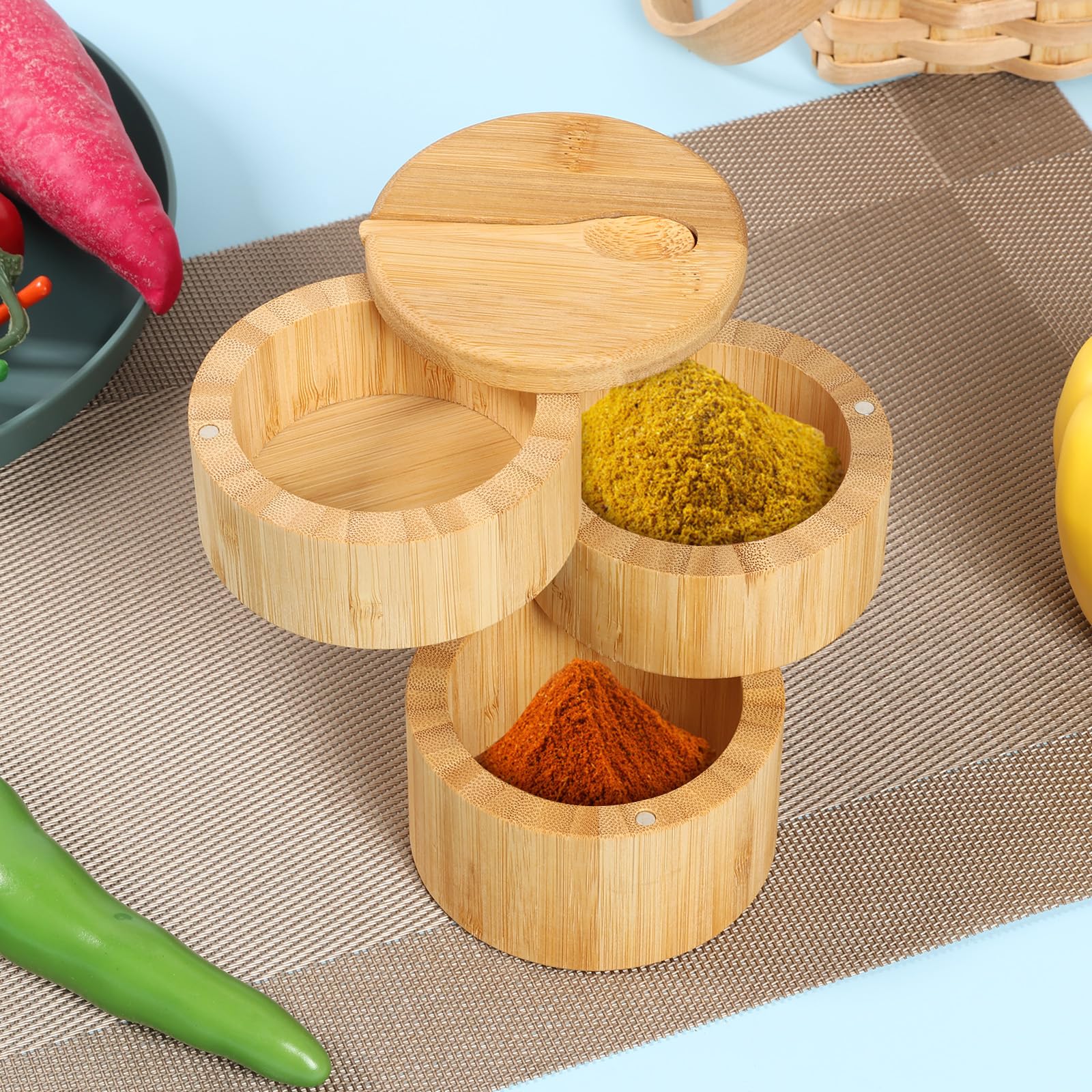 Butter Bell 3-Compartment Spice Storage Box With Magnetic Lid - Salt ...