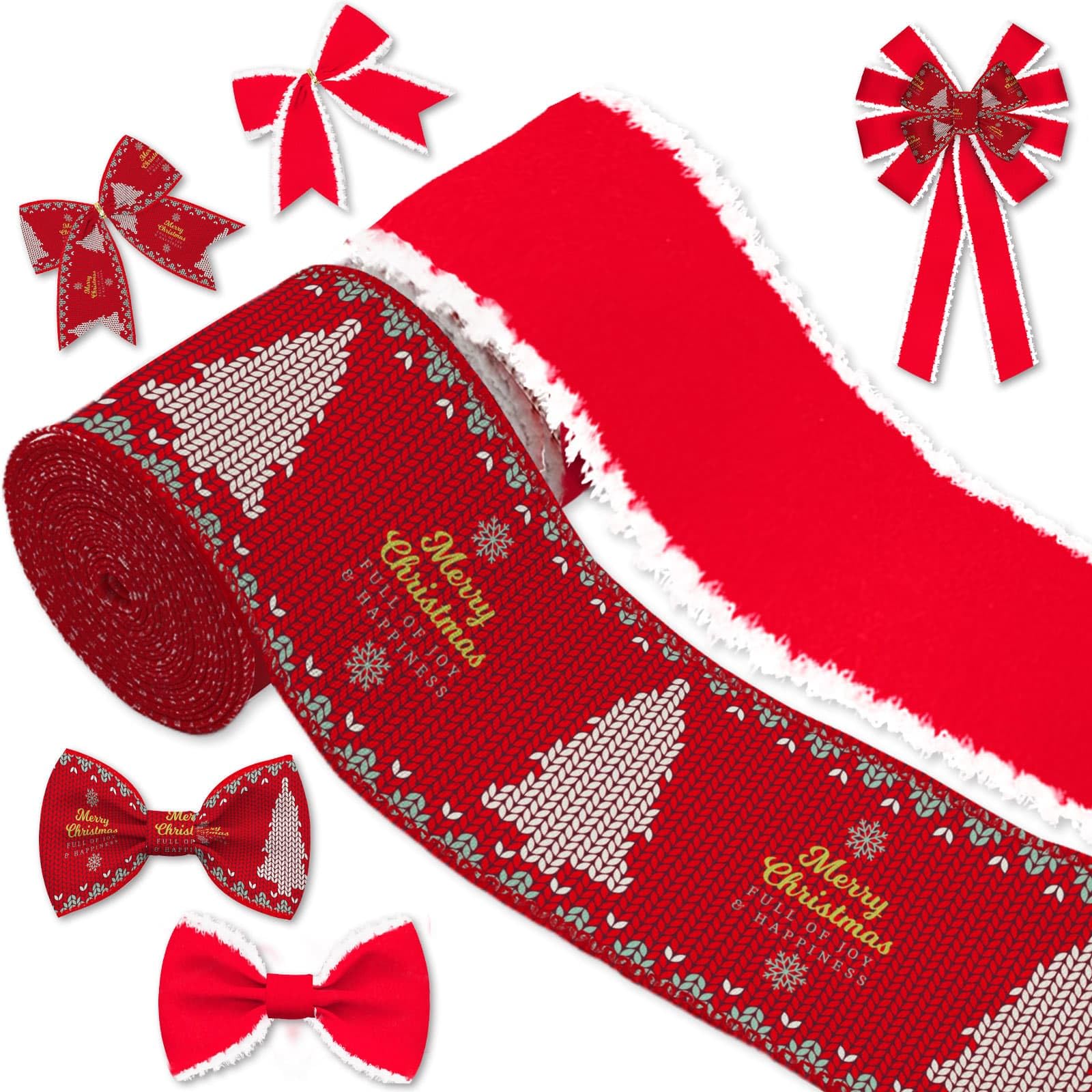 Amazon.com: YKW 2 Rolls Christmas Ribbon Set, 2.56" x 5 Yards - Knitted ...