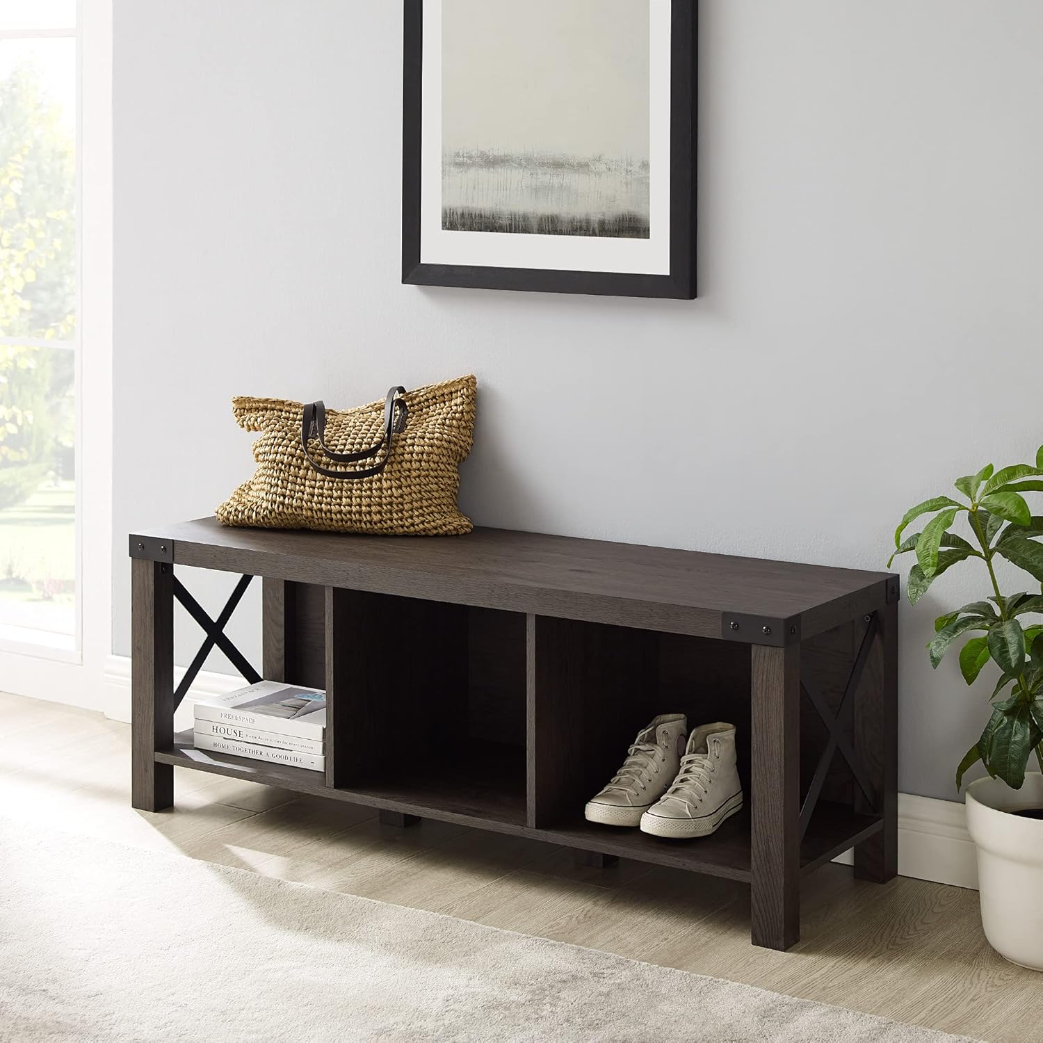 Amazon.com: Walker Edison Sedalia Modern Farmhouse Metal-X 3-Cubby ...