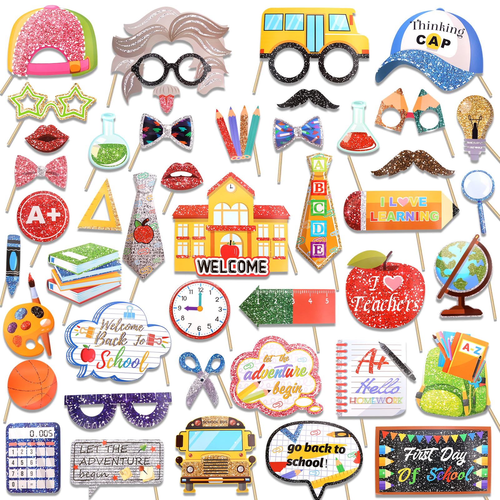 Amazon.com: HOWAF Back to School Photo Booth Props, 45 Pieces First Day ...