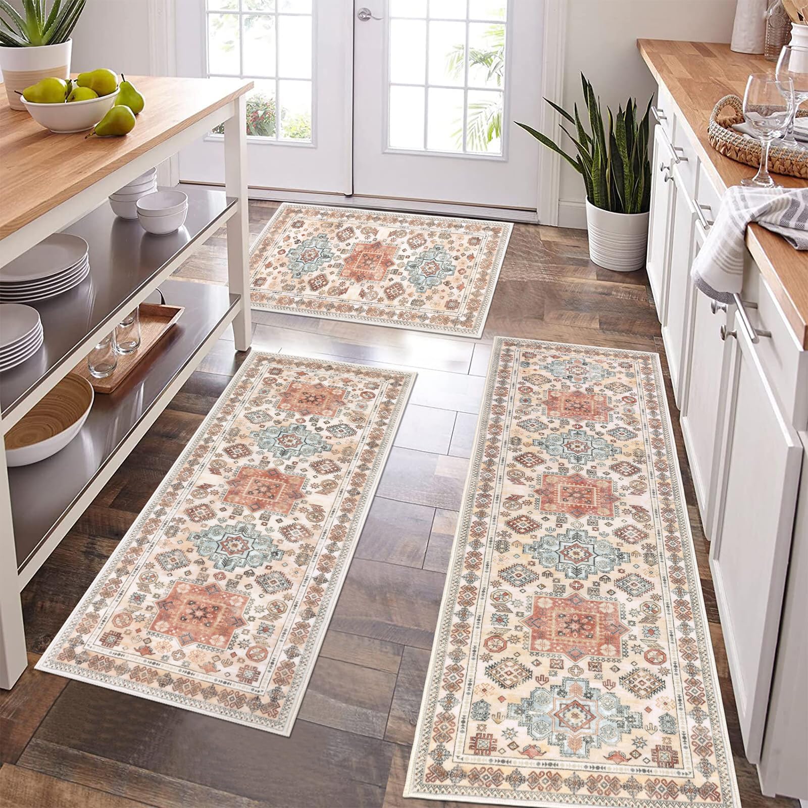 Amazon.com: Haull 3 Pcs Boho Kitchen Rugs Set Non Skid Thick Washable ...